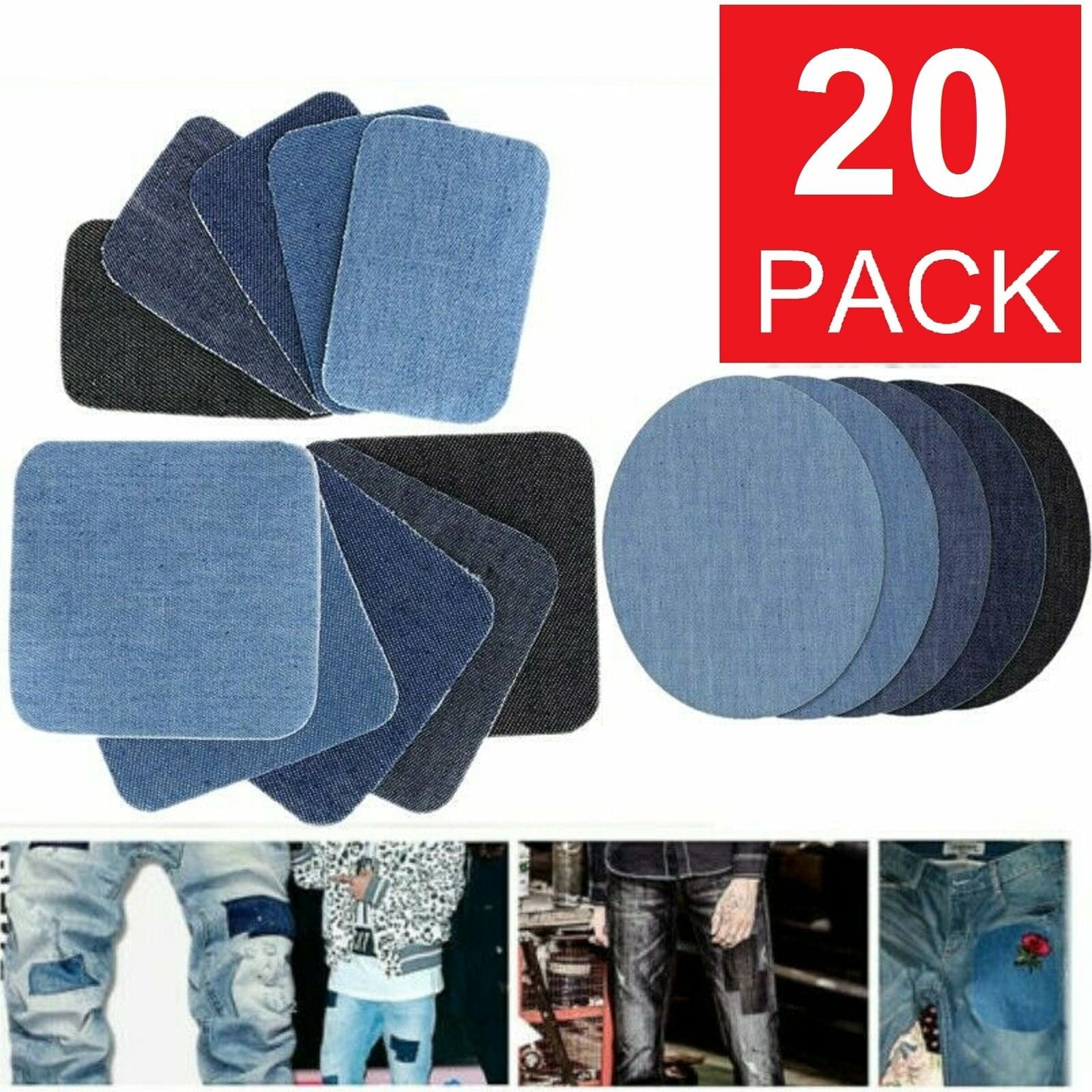 20 PCS DIY Design Iron on Denim Fabric Patches Clothing Jeans Repair ...