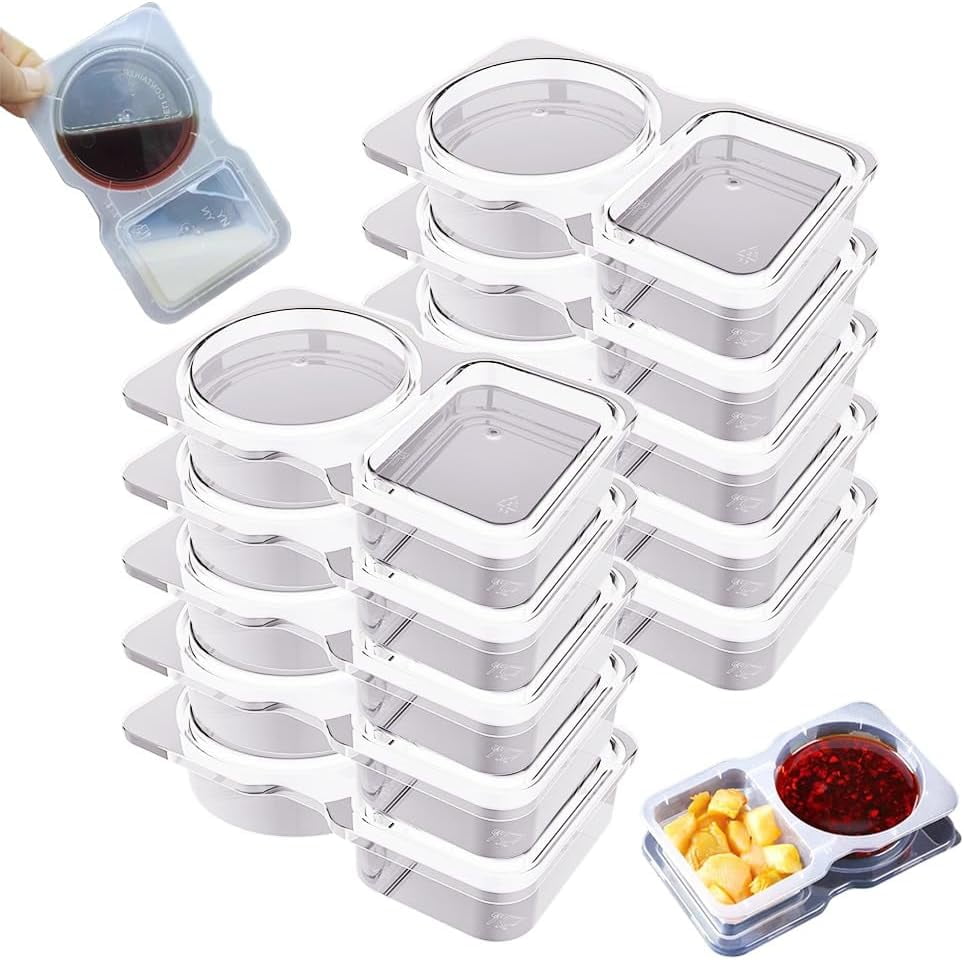 20 PCS Double Compartment Condiment Container, 2025 New Reusable Snack ...