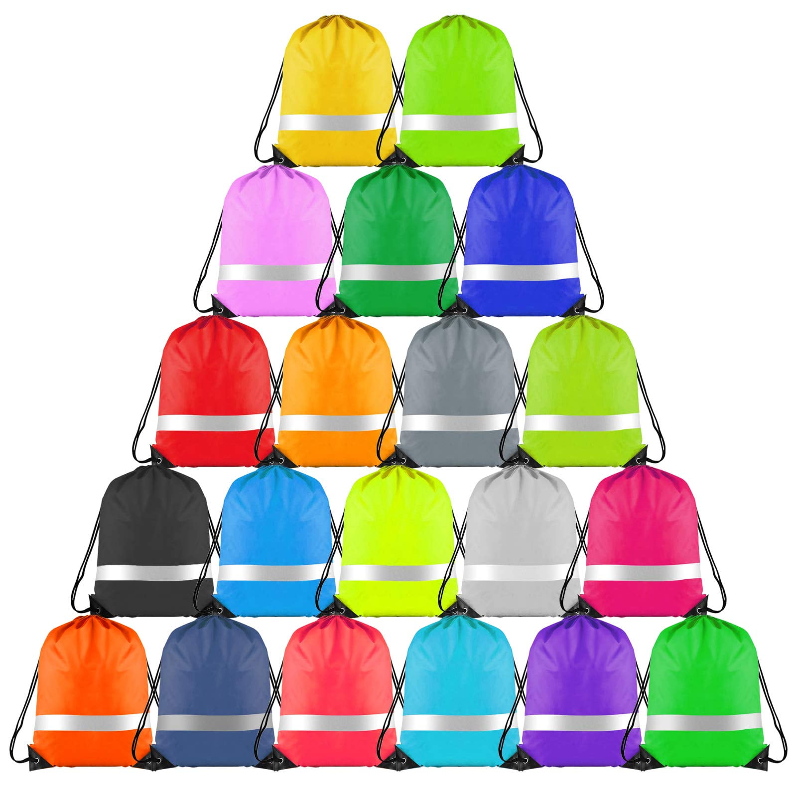 "KIMHY 20 PCS Drawstring Backpack Bulk with Reflective Strips, 20 ...