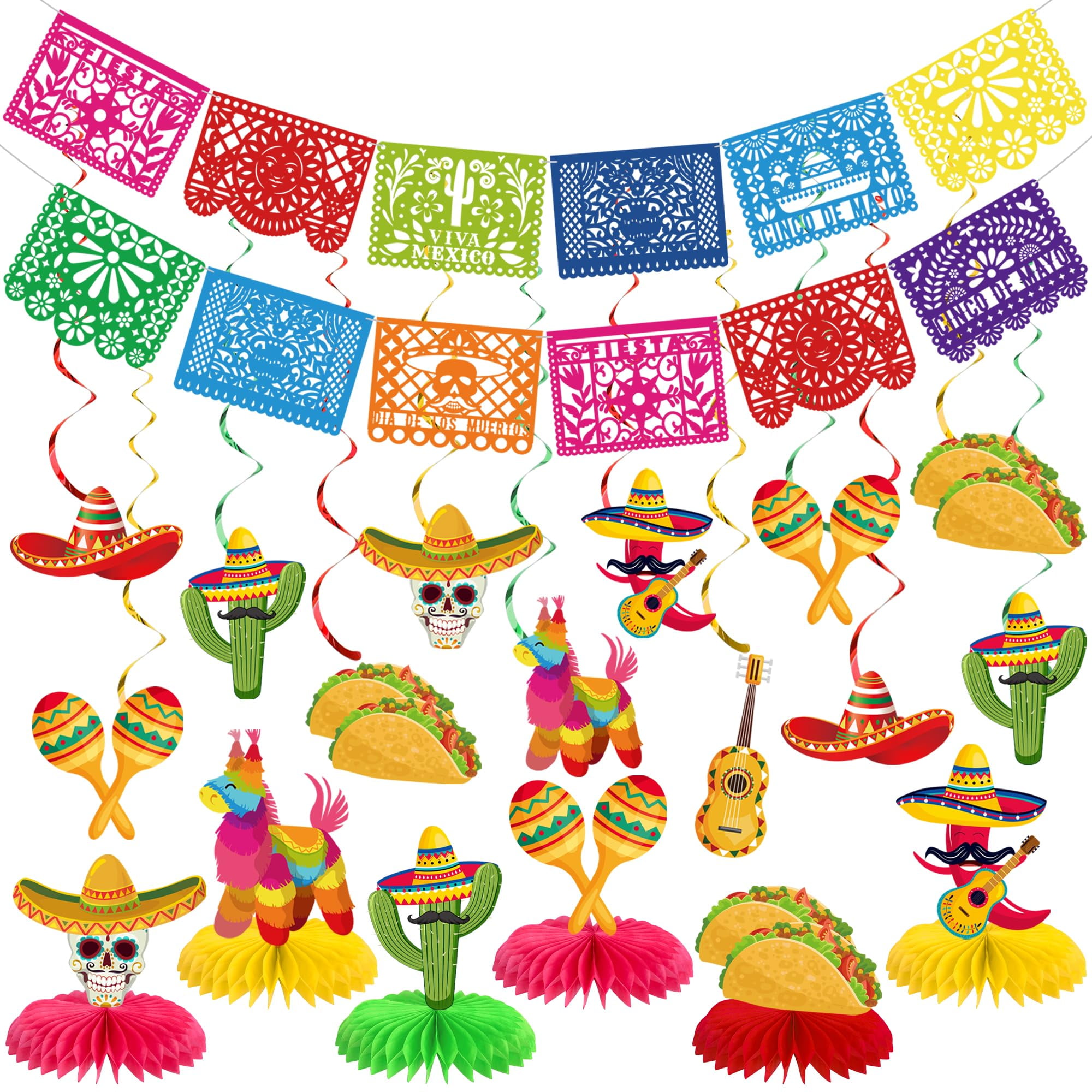 20 PCS FiestaTRDN Party Decorations Set Mexican Banner Cinco De Mayo Mexico Banner Hanging ...