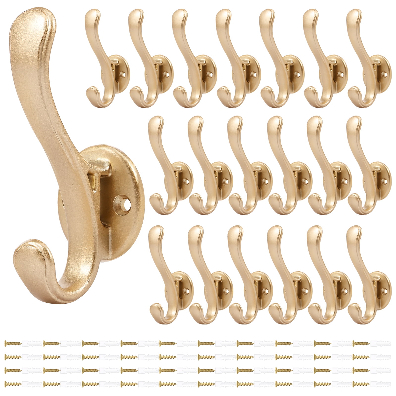 20 PCS Gold Coats Hooks Kit Solid Versatile Brass Wall Gold Hooks Set ...