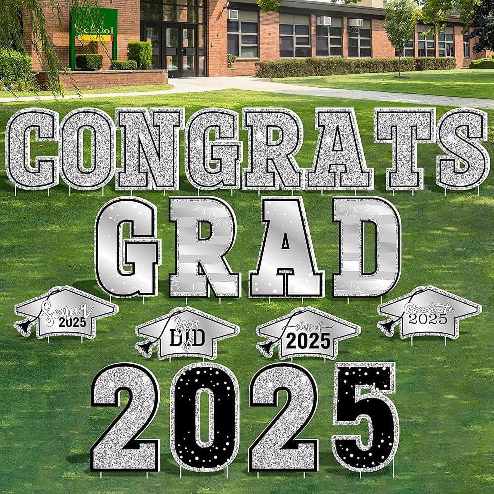 20 PCS Graduation Decorations, Blue Congrats Grad 2025 Lawn Stakes ...