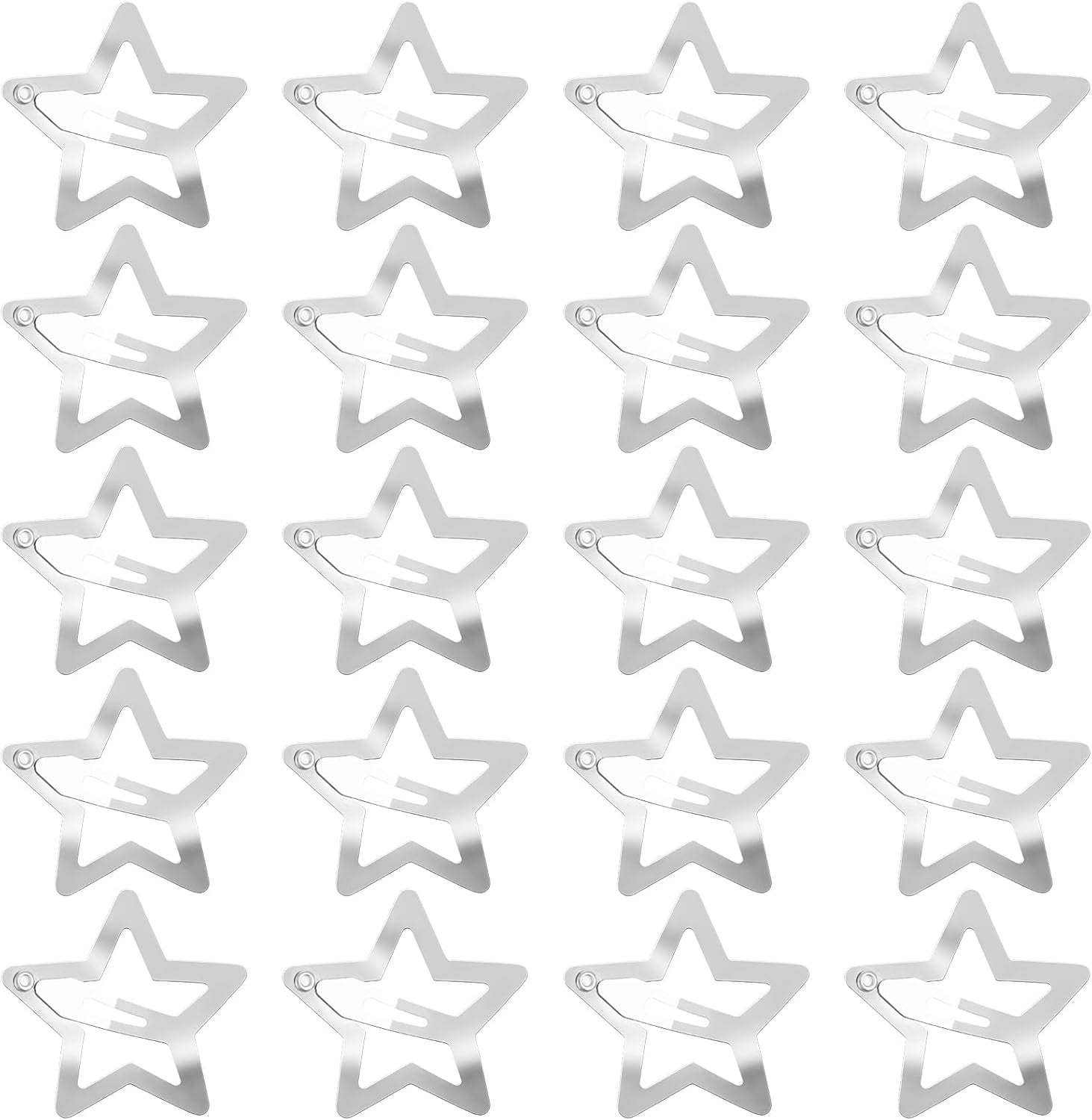 20 PCS Hollow Star Hair Clips Silver Non-slip Metal Star Snap Hair ...