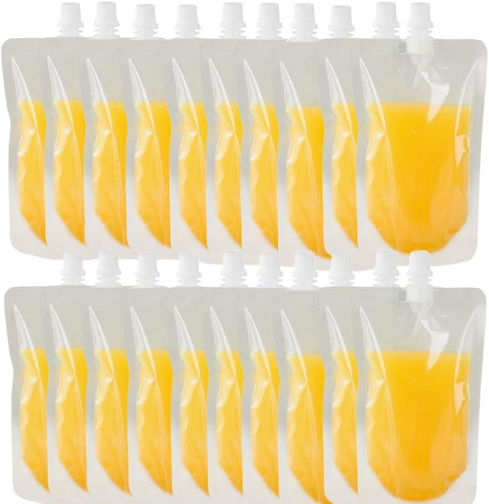 20 PCS Juice Travel Plastic Flasks Bags Portable Collapsible Beverage ...