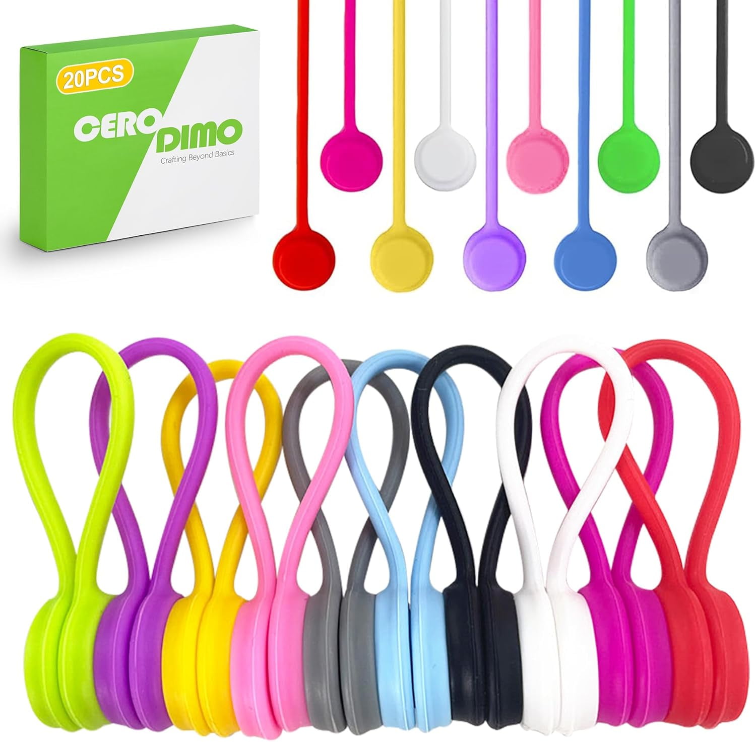 20 PCS Magnetic Cable Ties, Reusable Silicone Magnetic Cable Ties ...