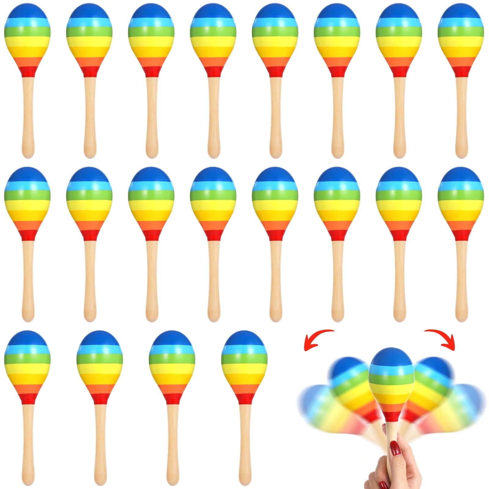 20 PCS Multi-Colored Wooden Maracas, 7.9 Inch Party Favors, Mexican ...