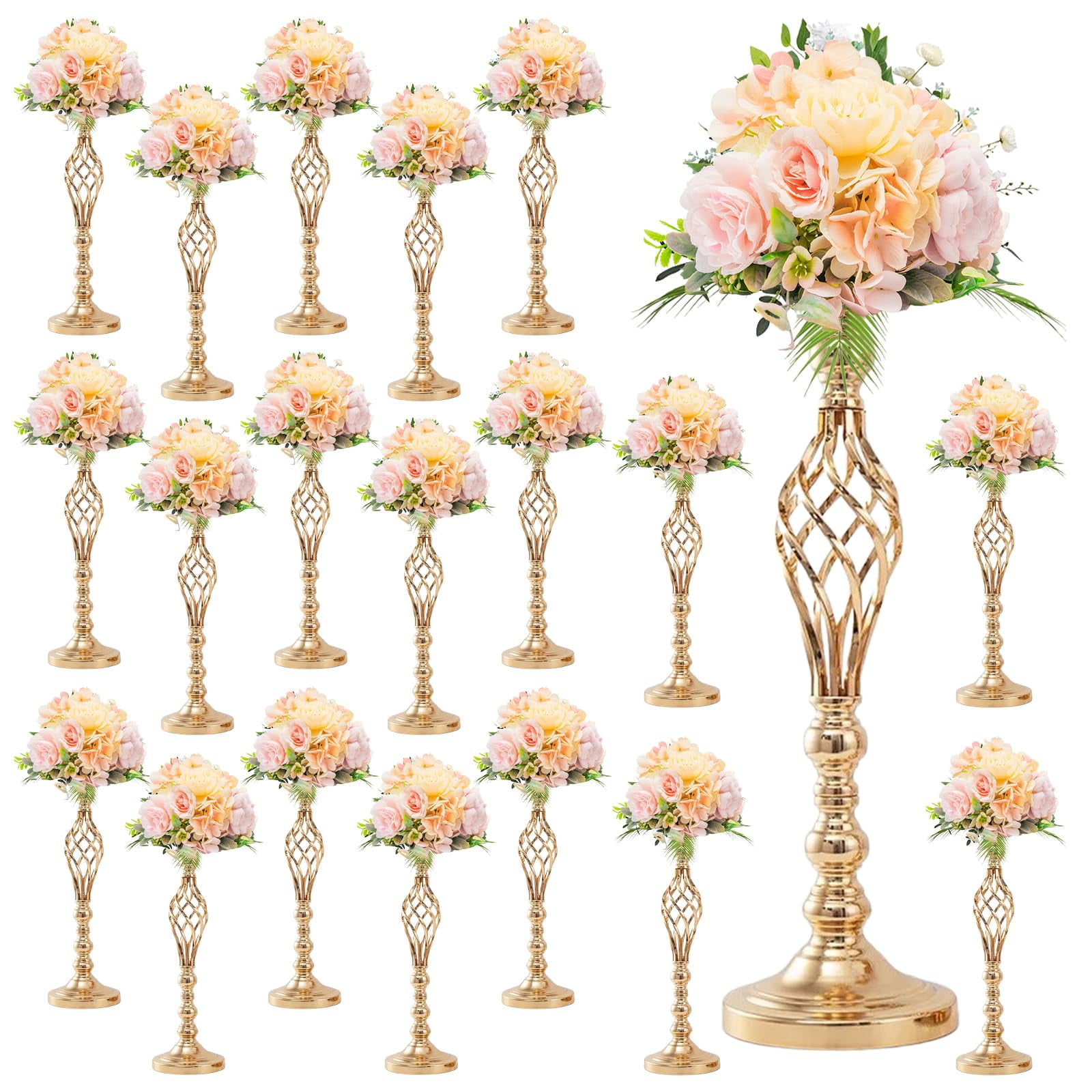 20 PCS Metal Flower Arrangement Stand Wedding Metal Twist Flower Vase Stand Elegant Candle ...