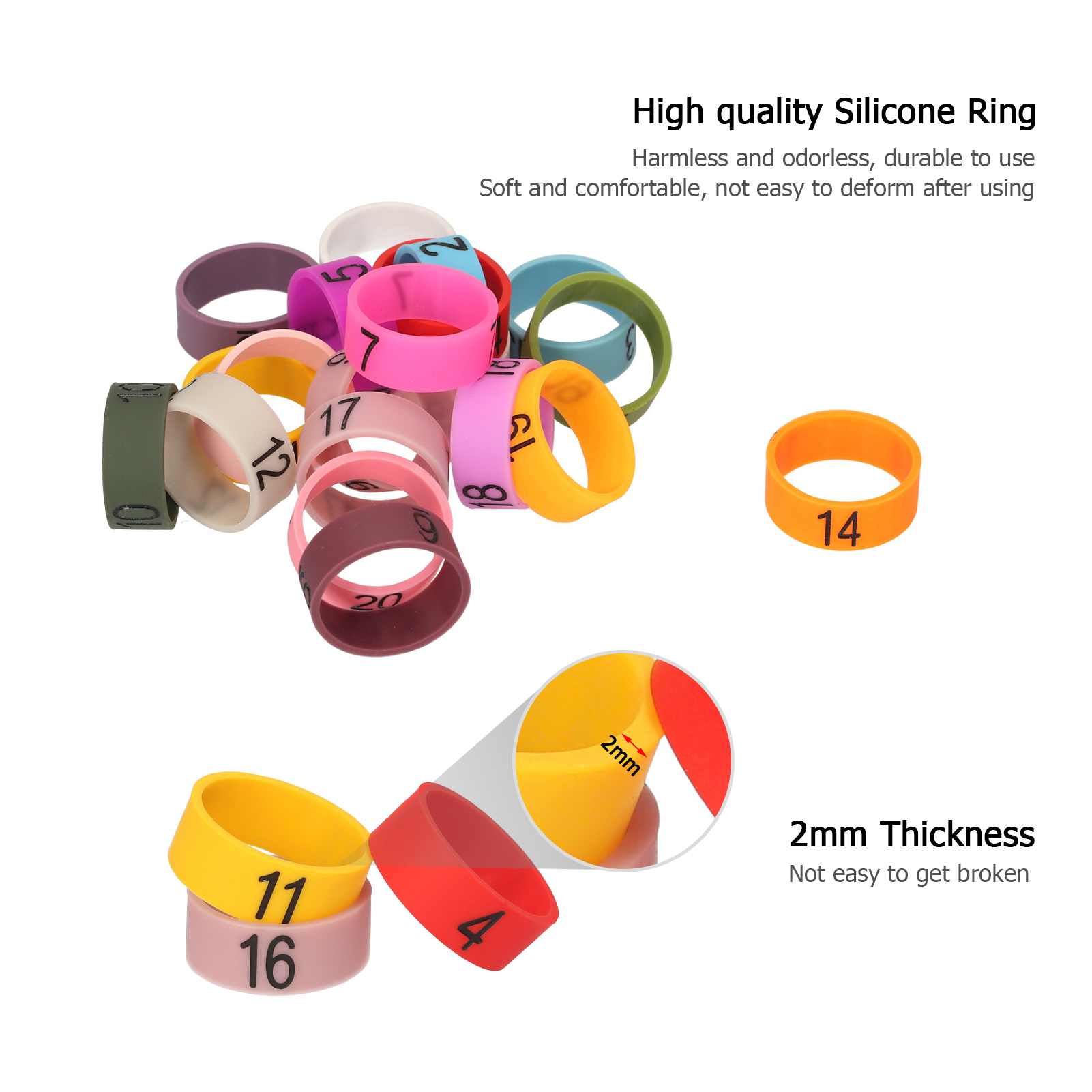 20 PCS Microphone Colored ID Rings Number 1 to Multicolor Soft Silicone ...