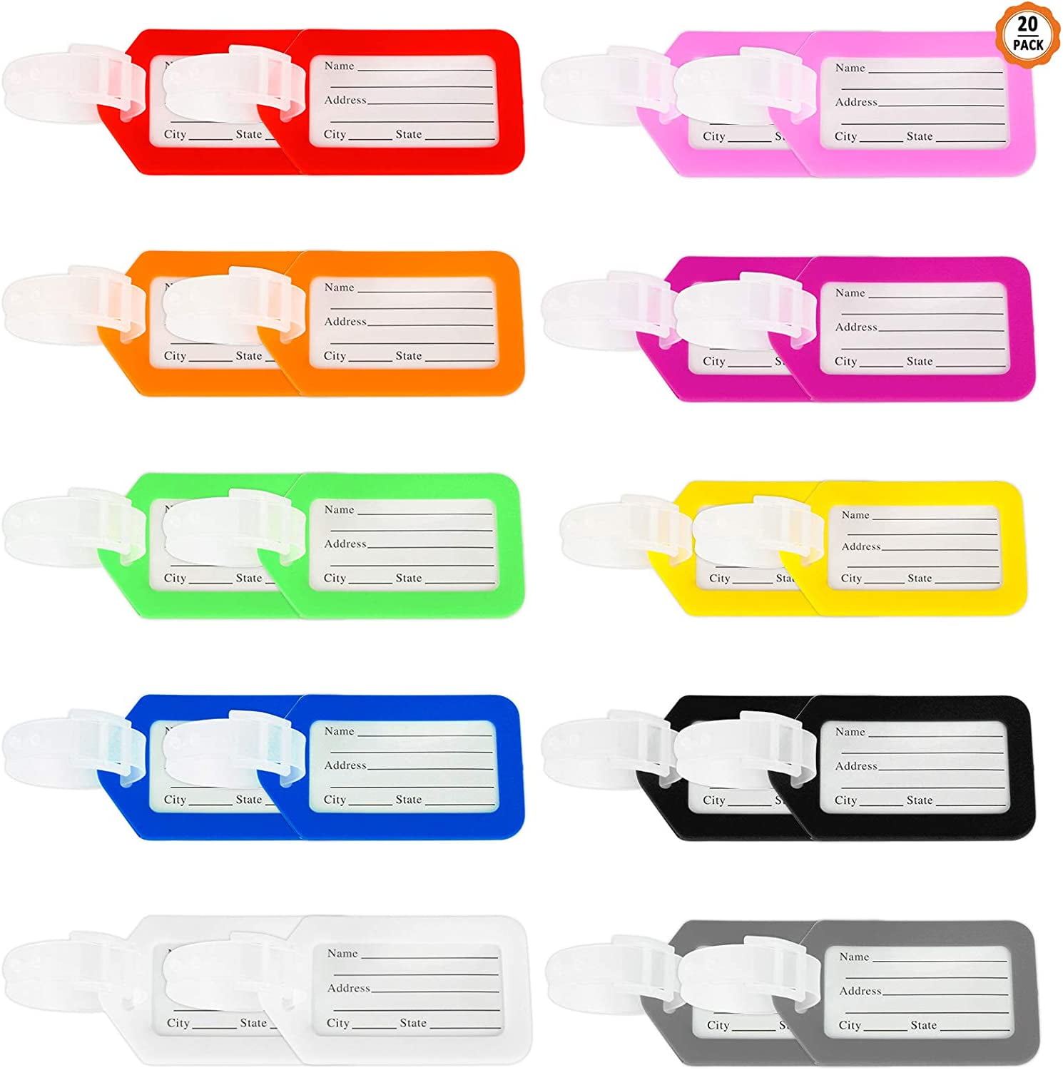 20 PCS Multicolor Luggage Tags, Plastic Baggage Tag with Split Ring ...