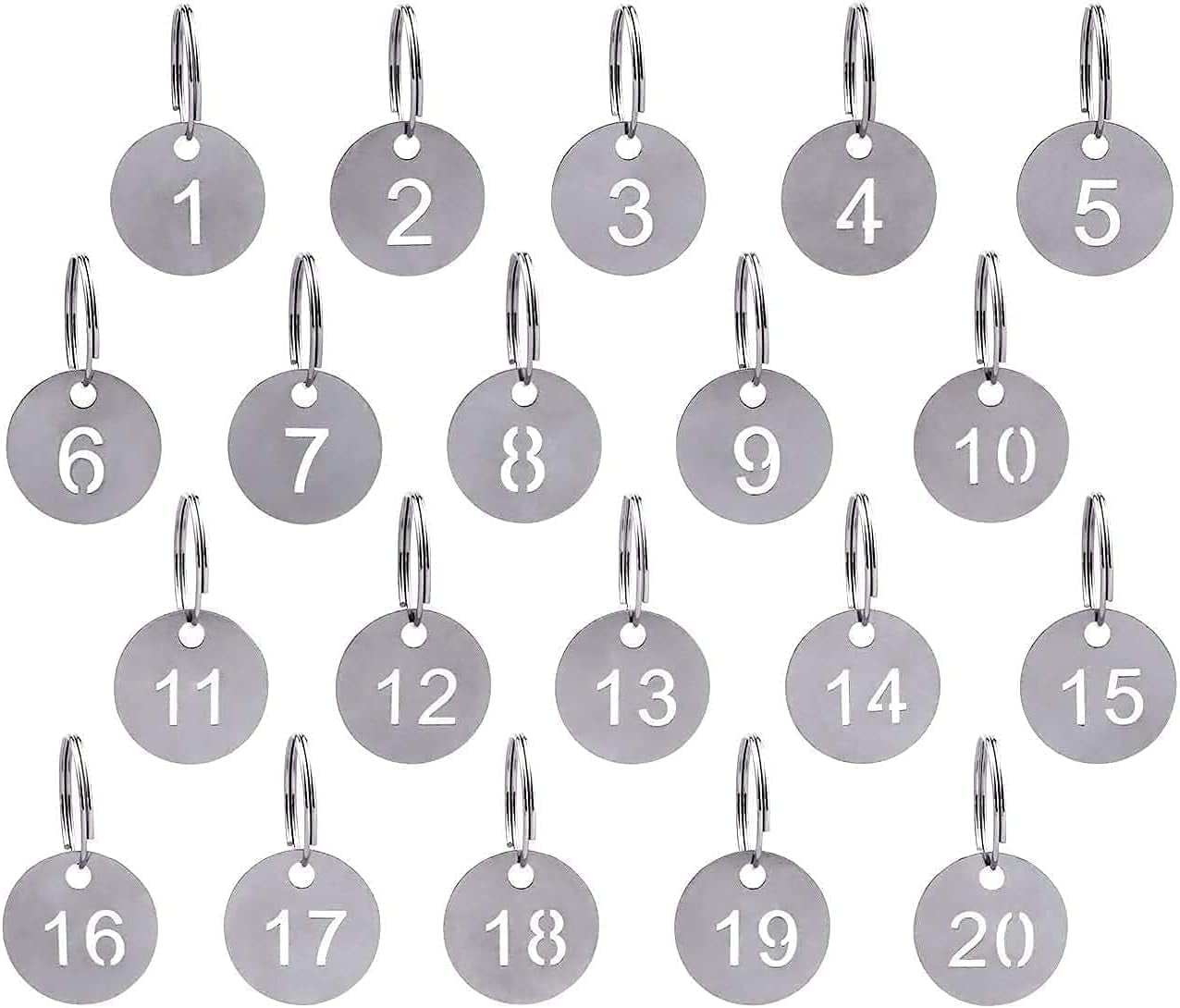20 PCS Number Key Rings 304 Stainless Metal Numbered Tags,Pet ID Tags,1 ...