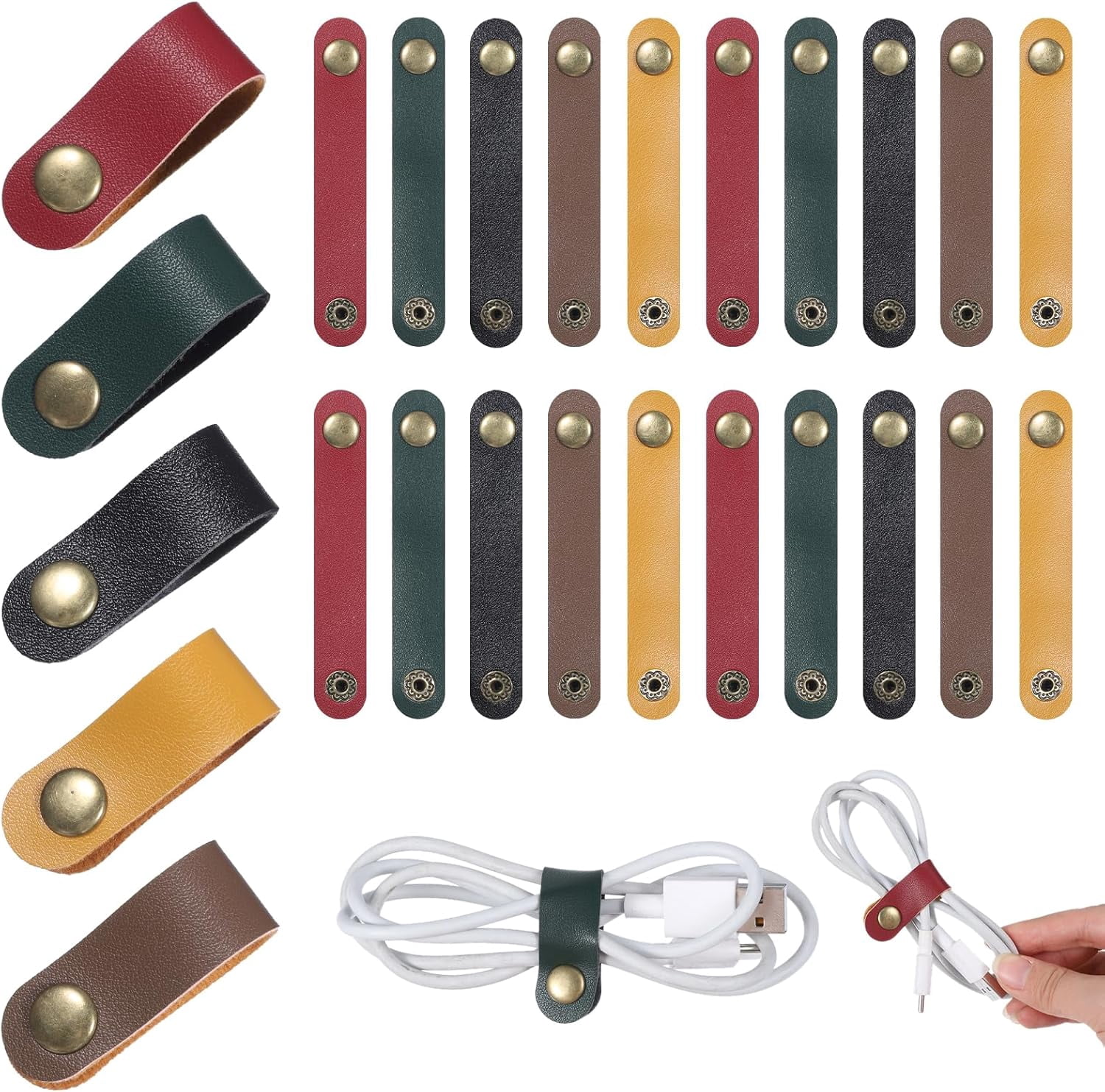 20 PCS PU Leather Cord Organizer, Multicolor Leather Cable Ties ...