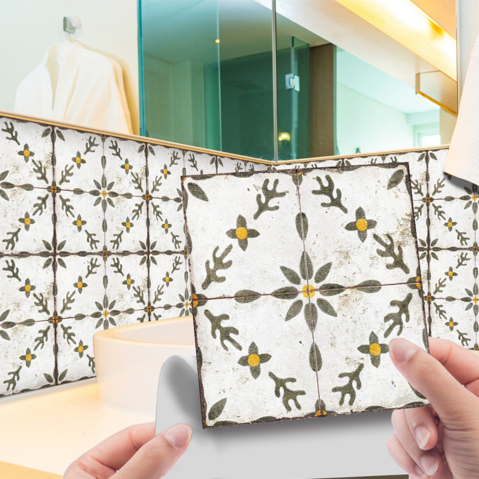 20 PCS Peel and Stick Floor Tile, 6"x6" Vinyl Moroccan Style Floor ...