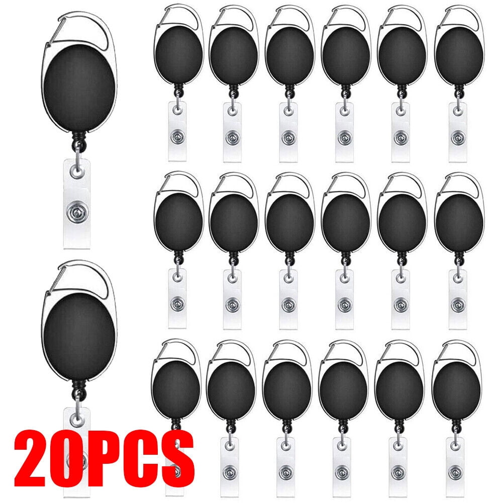 20 PCS Retractable Reel Clip Badge Holder ID Card Key Ring Carabiner US ...