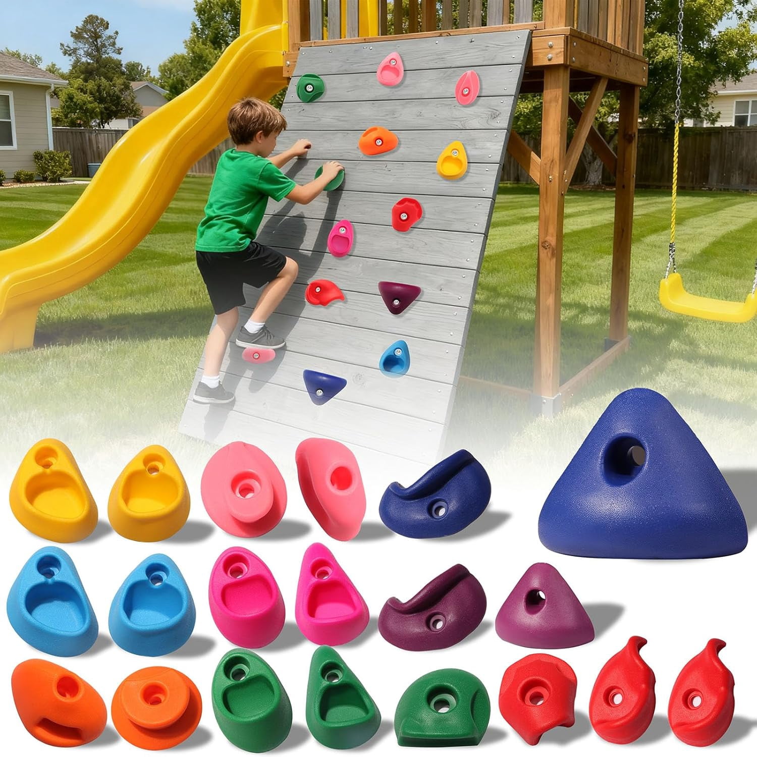 20 PCS Rock Climbing Holds for Kids,Rock Wall Grips Rocks Kit Indoor and Outdoor Playground Play ...