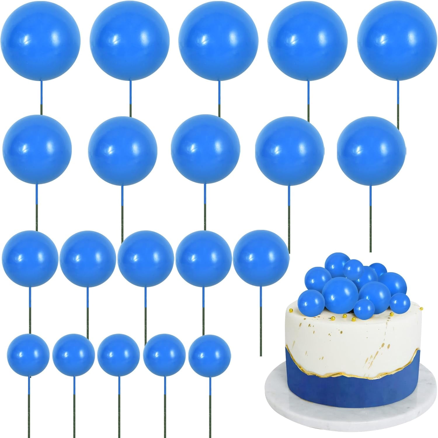 20 PCS Royal Blue Mini Ball Cake Toppers Foam Cake Balls Decoration ...