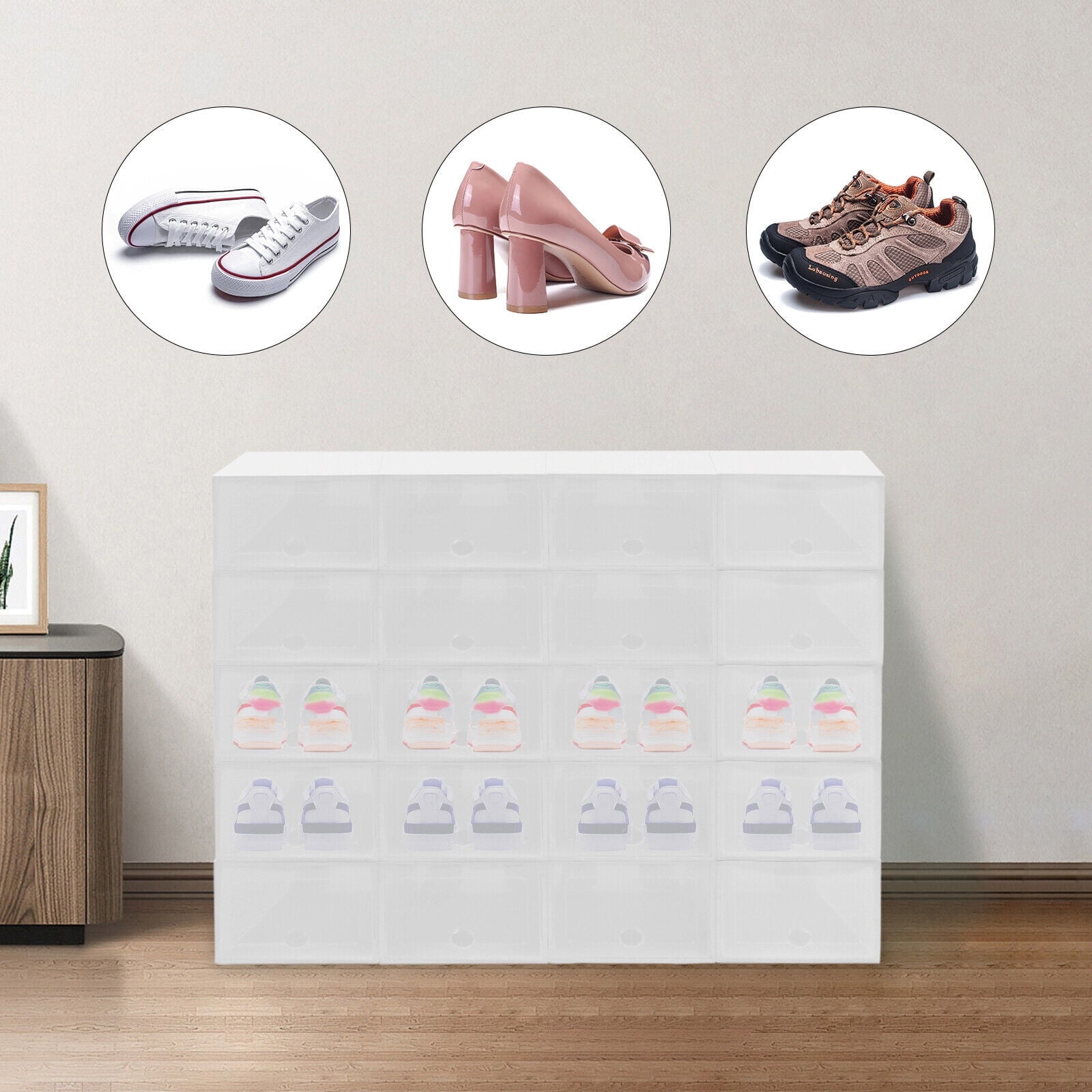 20 PCS Shoe Storage Boxes,Clear Plastic Clamshell Shoebox Stackable ...