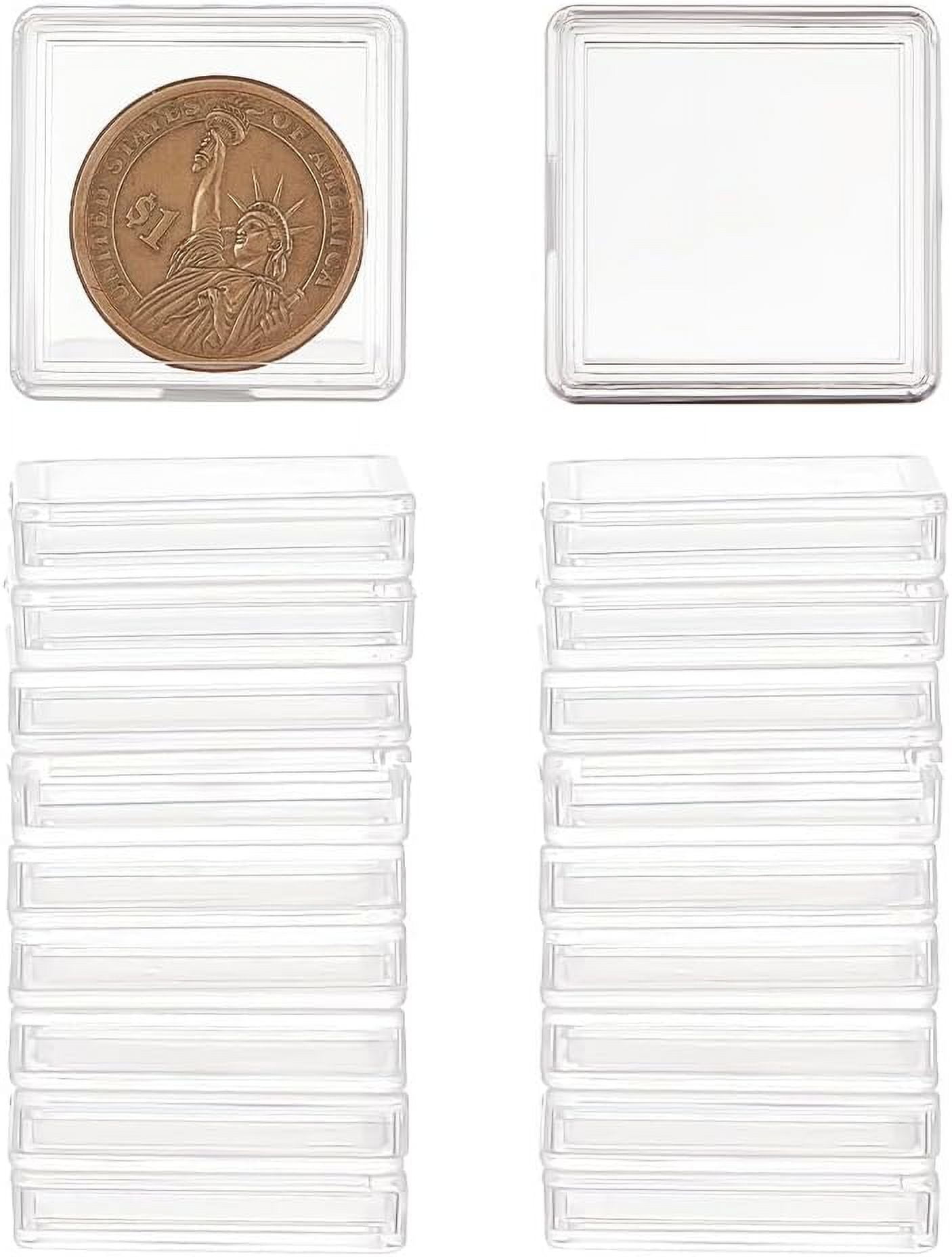 20 PCS Square Coin Capsules 1.3x1.3inches Clear Acrylic Coin Holder ...