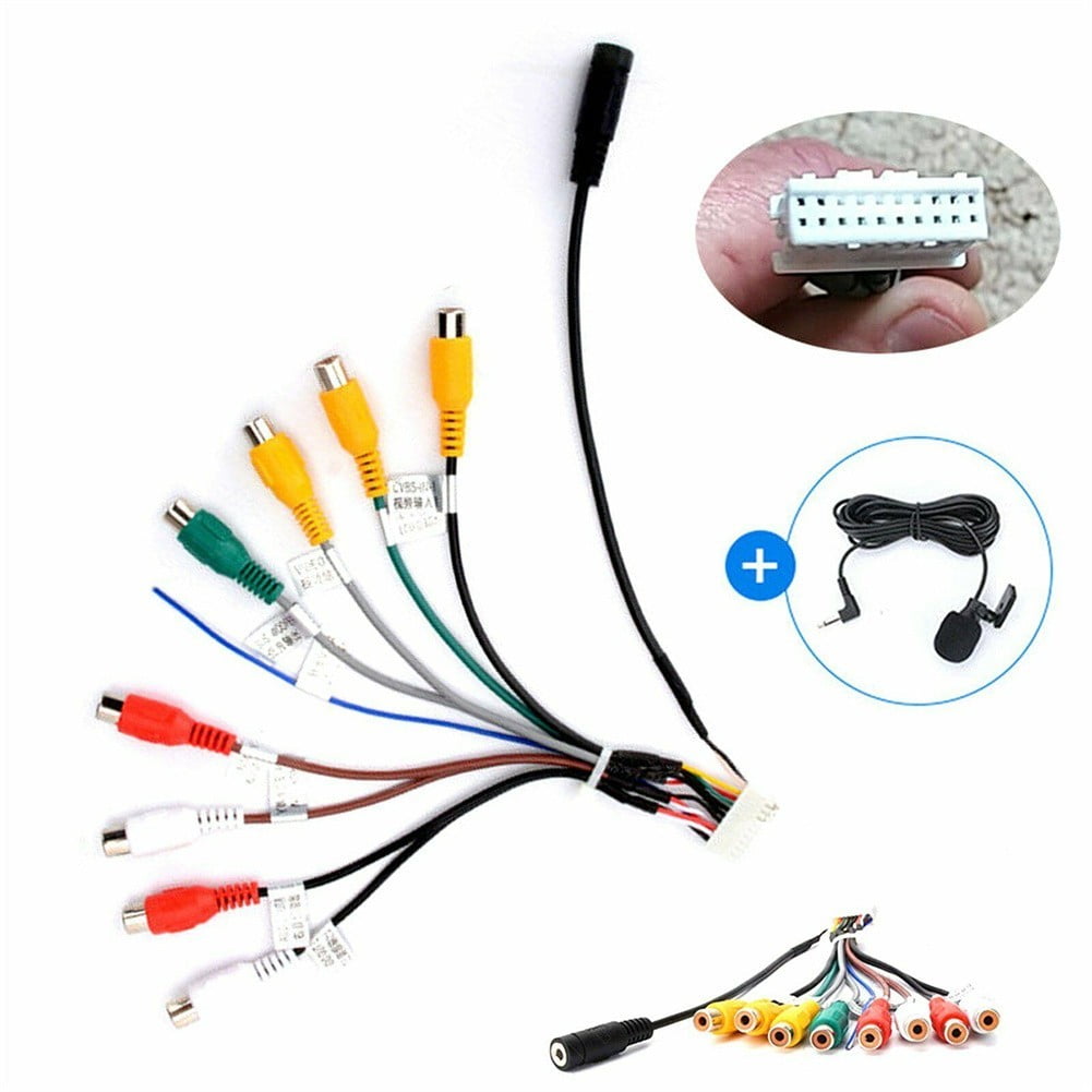 20-PIN Car Auto Stereo Radio RCA Output Wire Aux-in Adapter Cable +MIC ...