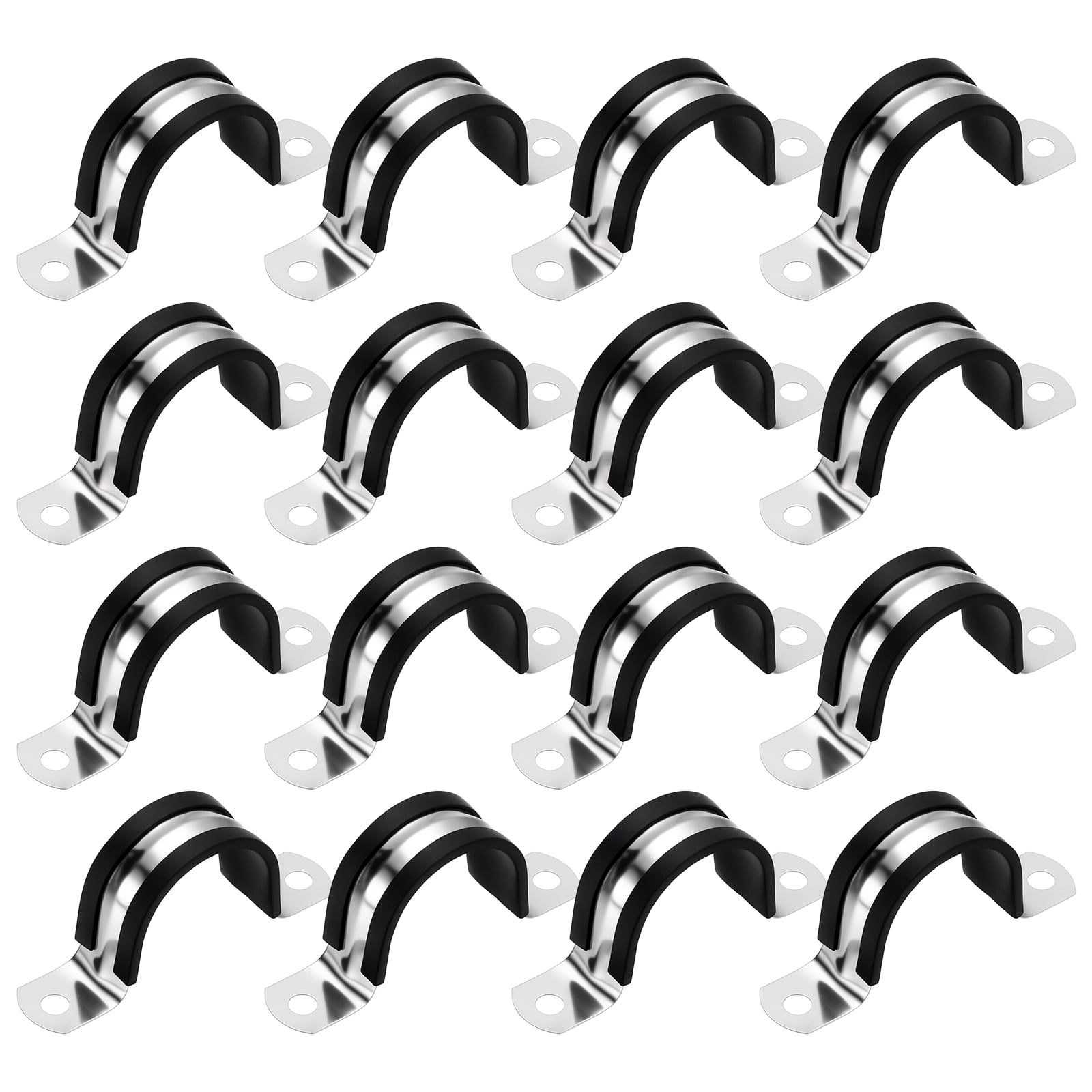 20 Pack 1-5/8" (40mm) Stainless Steel Two Hole U Bracket Clamp, Rubber ...