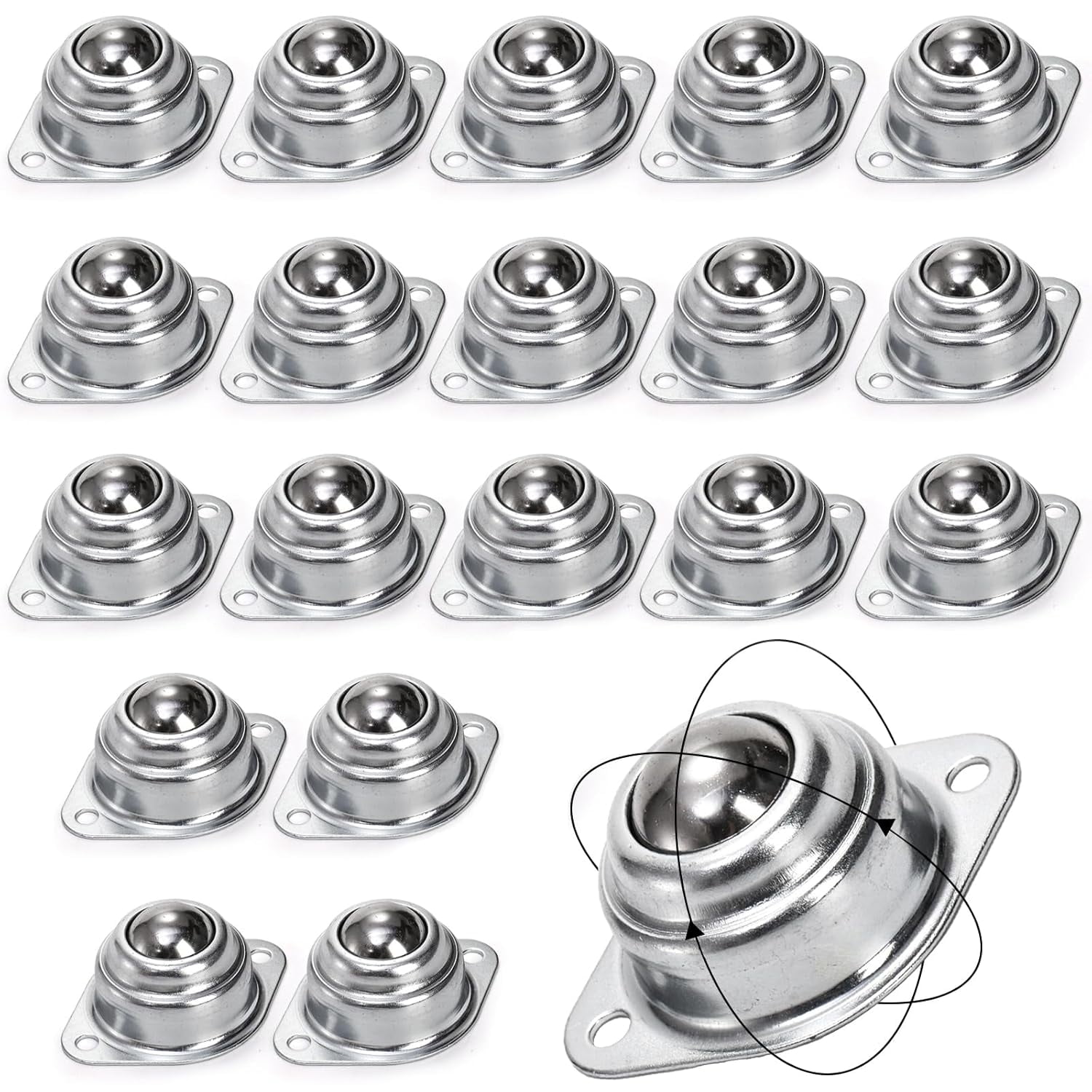 20 Pack 1 Inch Roller Ball Transfer Bearings, Carbon Steel Swivel Ball ...
