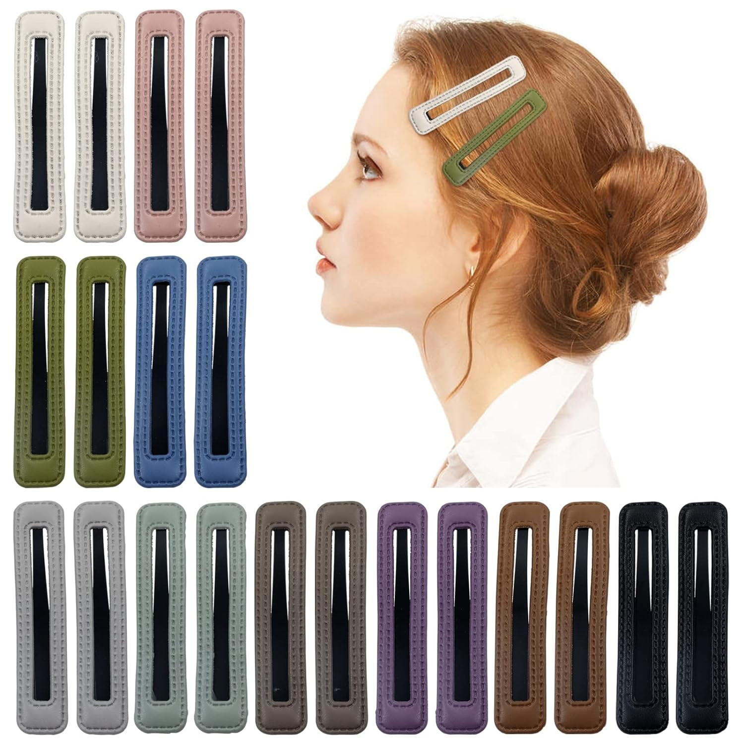 20 Pack 10 Dark Colors 7 CM Leather Covered Large Rectangle Snap Hair ...