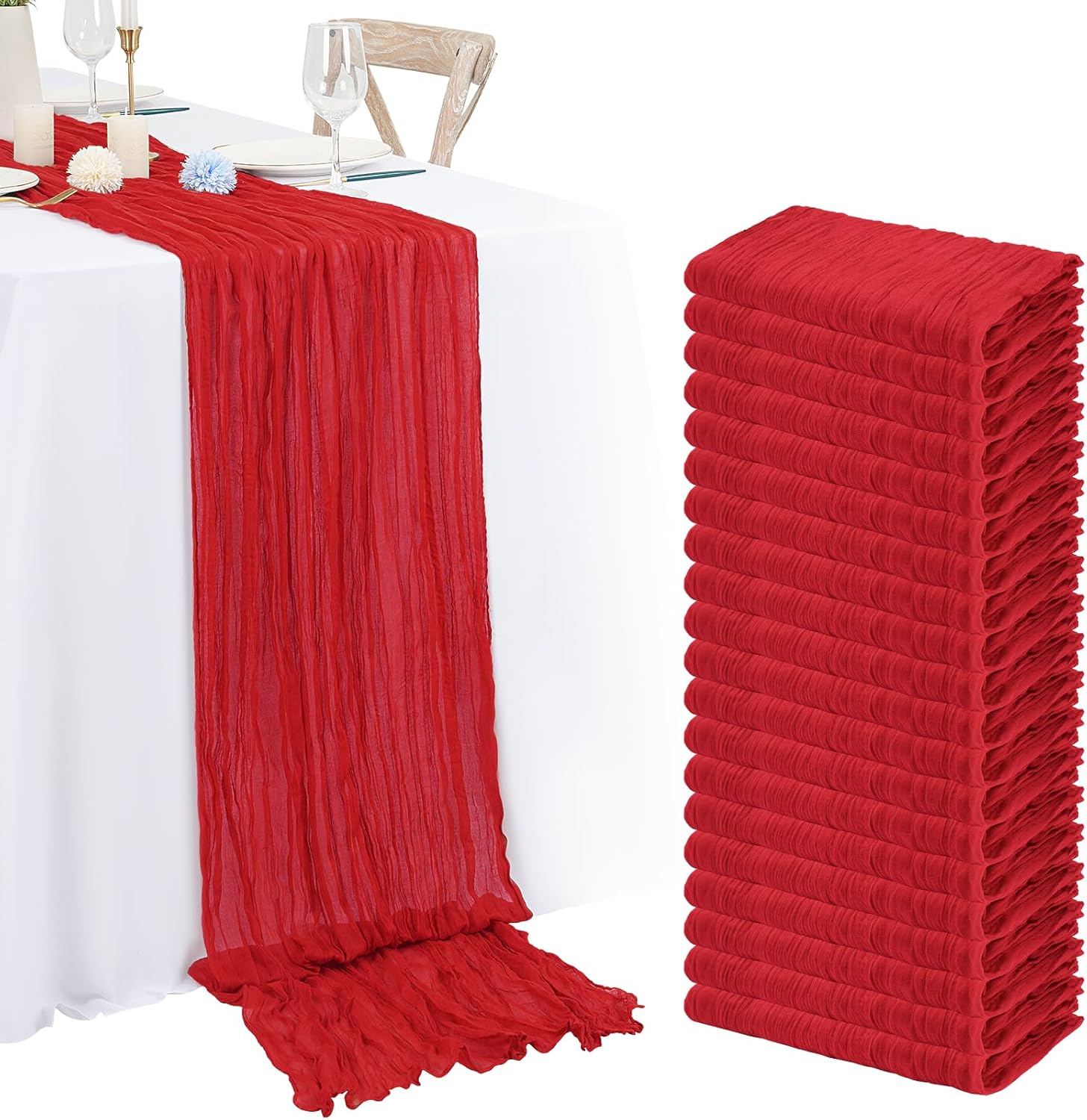20 Pack 10Ft Red Cheesecloth Table Runner Boho Romantic Gauze Table ...