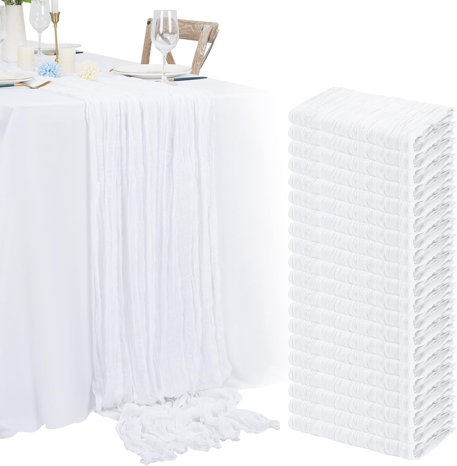 20 Pack 10Ft White Cheesecloth Table Runner Boho Romantic Gauze Table ...