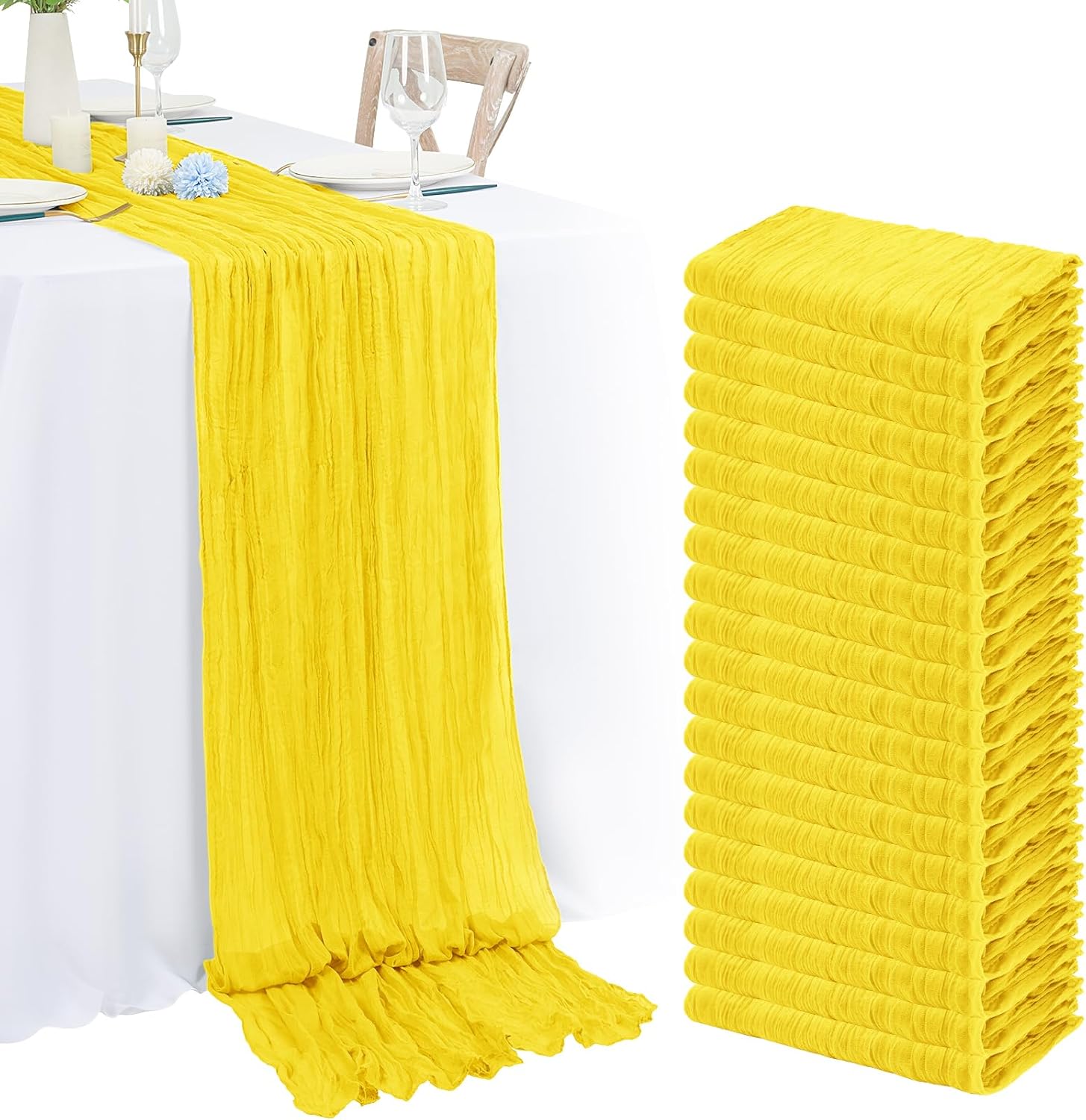 20 Pack 10Ft Yellow Cheesecloth Table Runner Boho Romantic Gauze Table ...