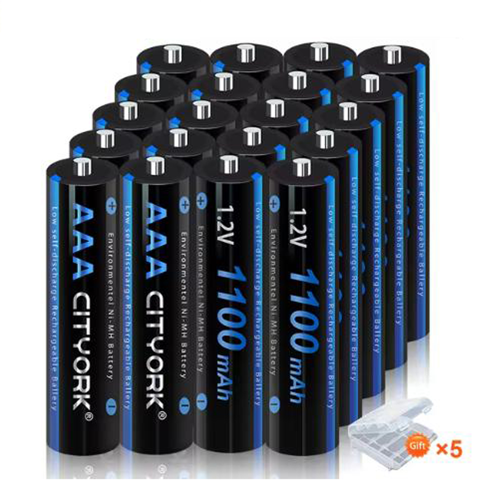 20 Pack 1100mAh 1.2V Ni-MH High Capacity AAA Rechargeable Batteries ...
