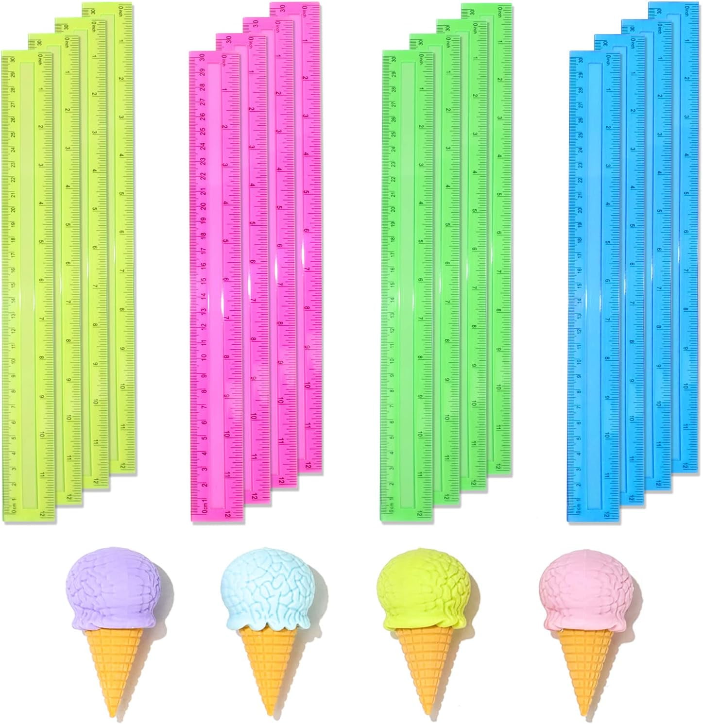 20 Pack 12 Inch Plastic Rulers, Rulers Bulk for Classroom with 4 PCS 3D ...