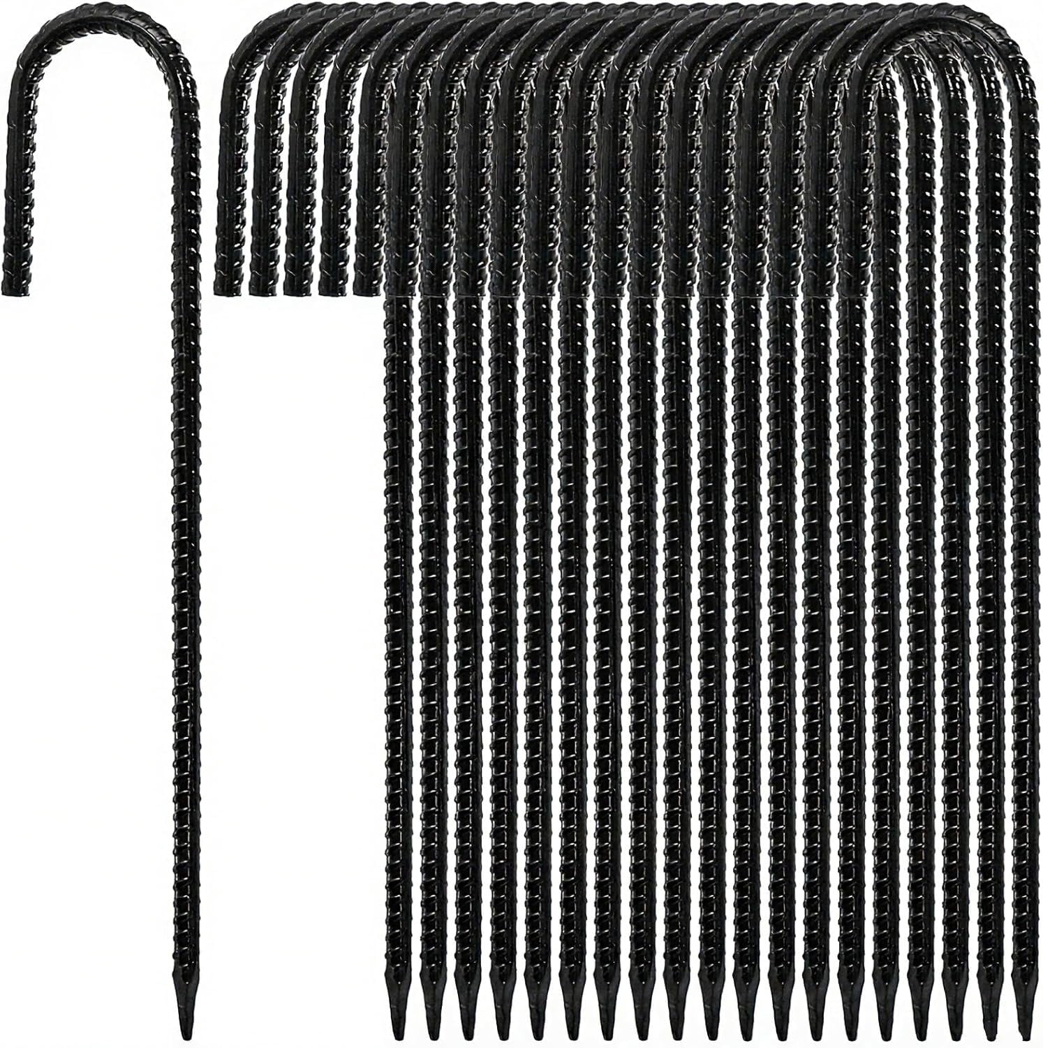 20 Pack 12 Inch Rebar Stakes Heavy Duty, J Hook Ground Anchors Metal ...