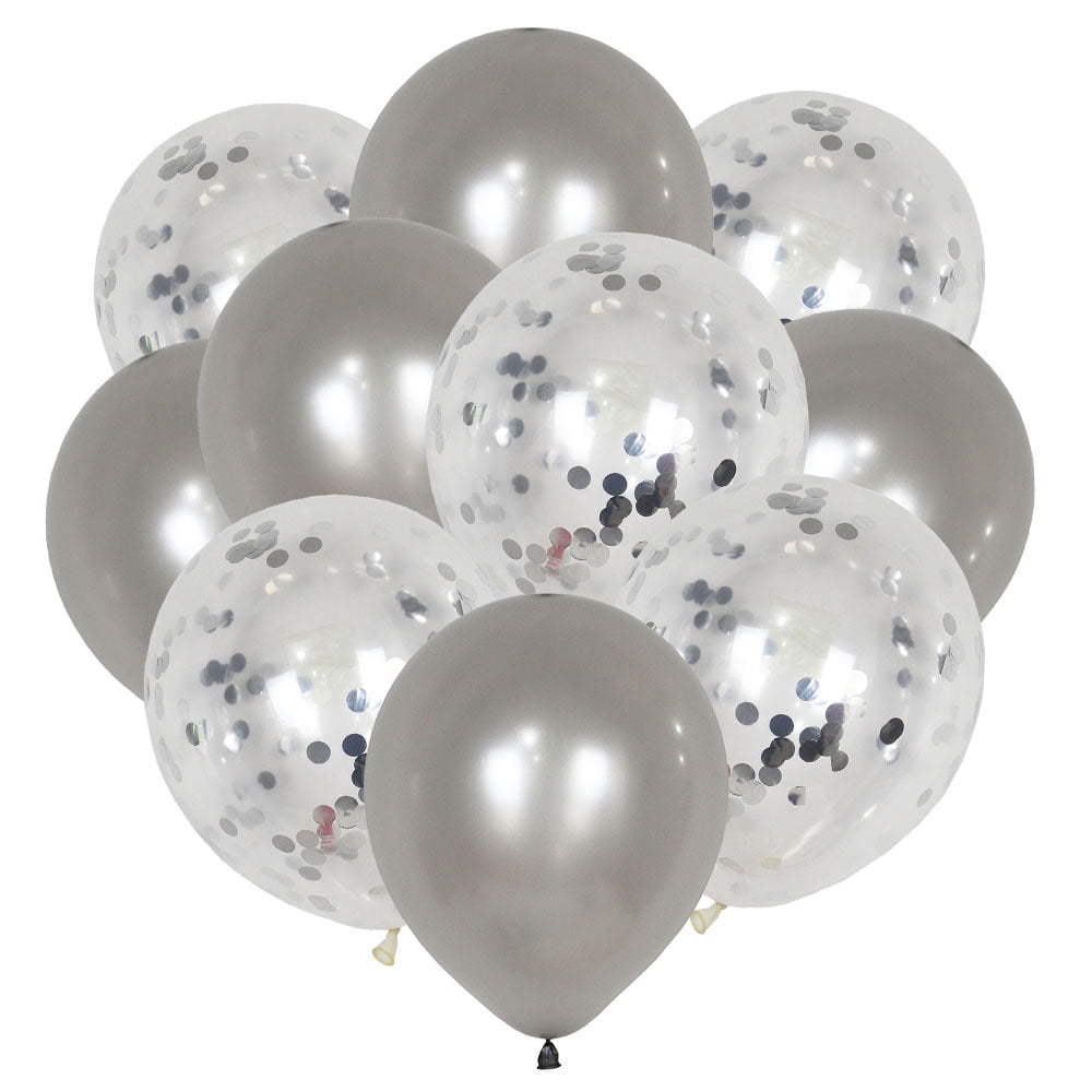 20 Pack 12 Inch Silver Balloons Sequins Confetti Balloon Wedding Arch ...