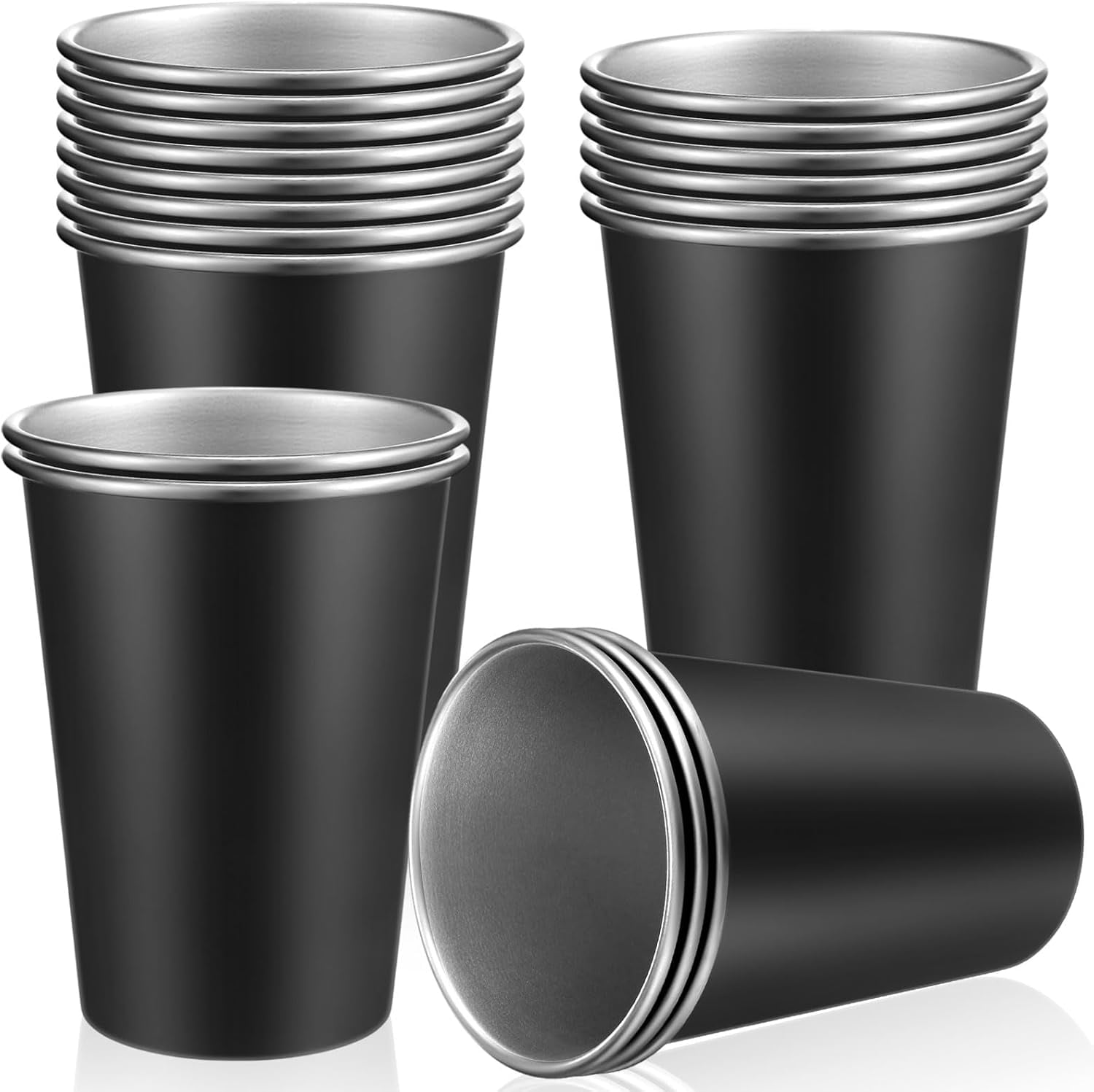20 Pack 12 oz Stainless Steel Pint Cups Black Metal Cups Unbreakable ...