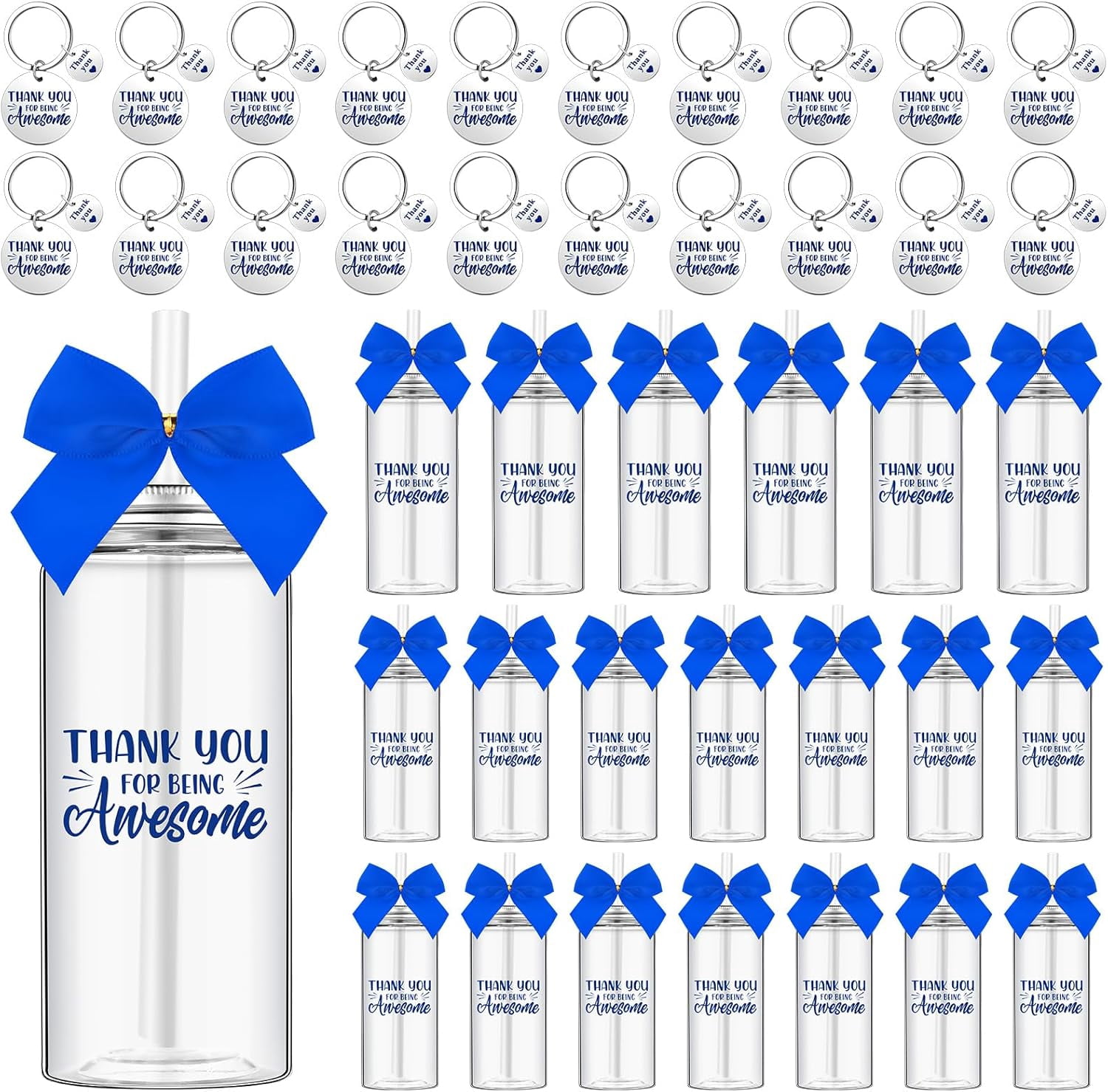 20-Pack 13.5 oz Blue Plastic Cups with Lids, Straws, and Thank You ...