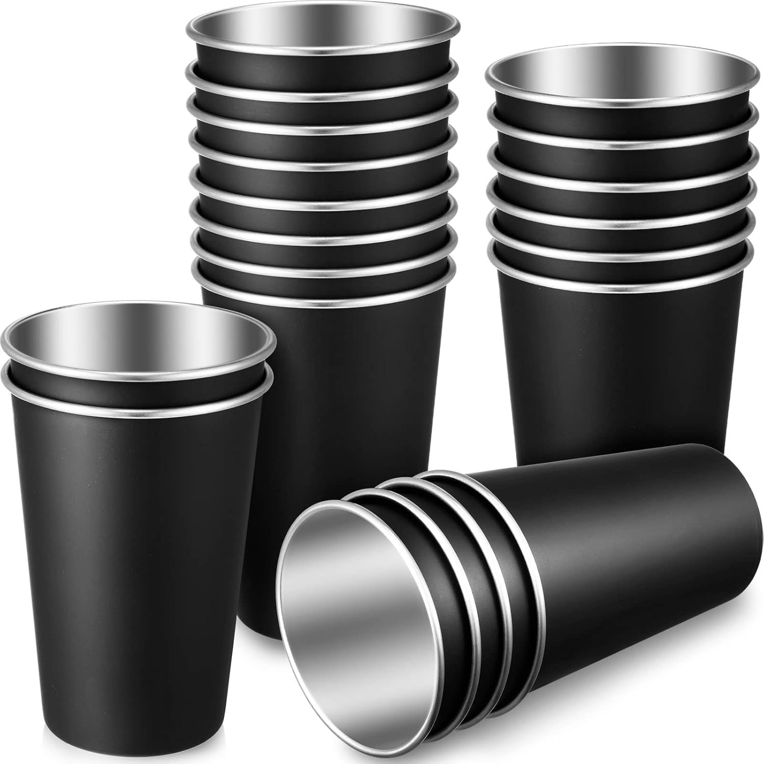 20 Pack 16 oz Stainless Steel Pint Cups Metal Cups Unbreakable Drinking ...