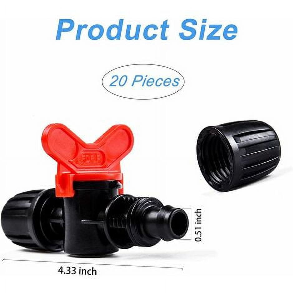 20 Pack 16mm PE Drip Valve with Barb Lock Fitting - Turns Water Flow On ...