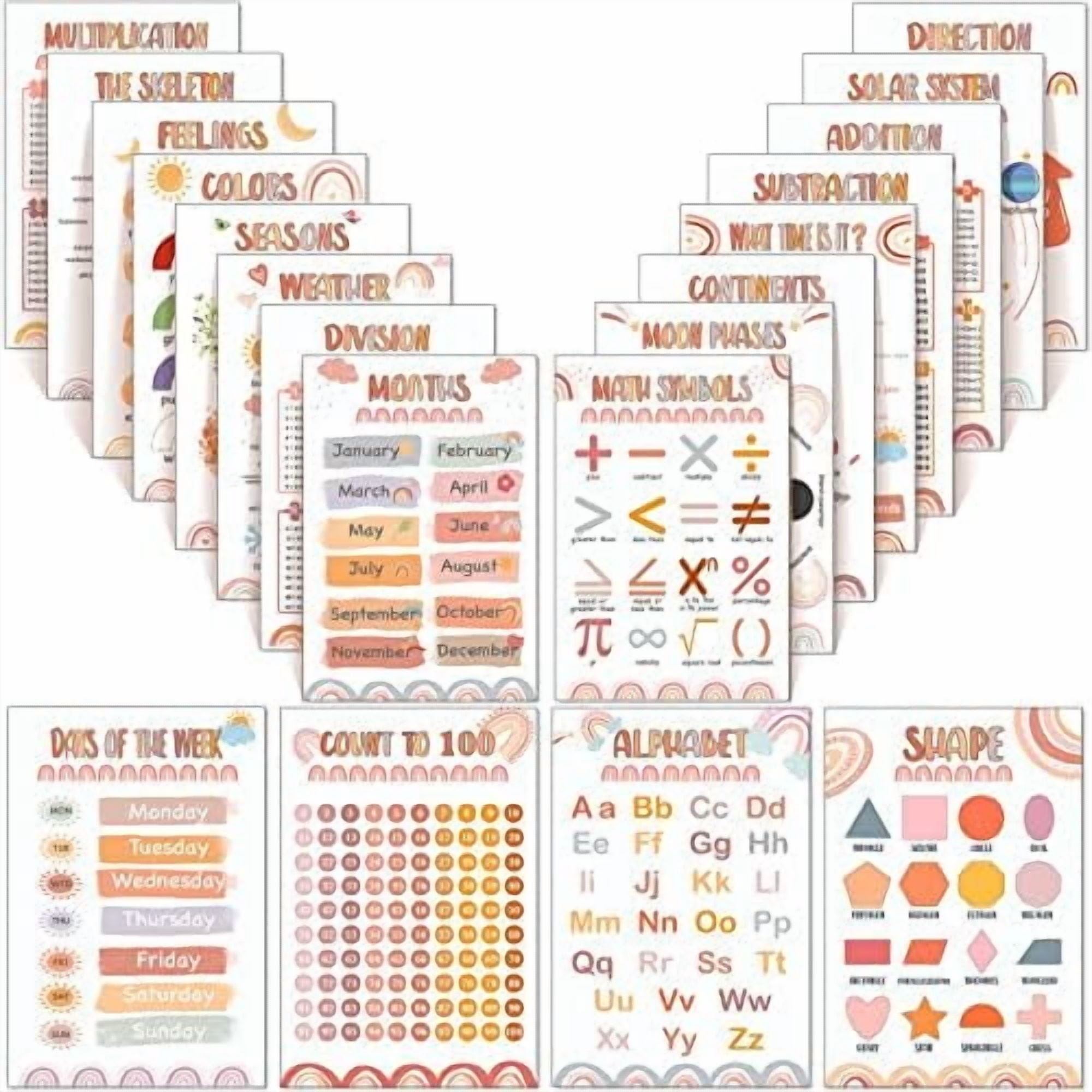 20-Pack 16x11" Rainbow Educational Posters: ABC/math designs ...