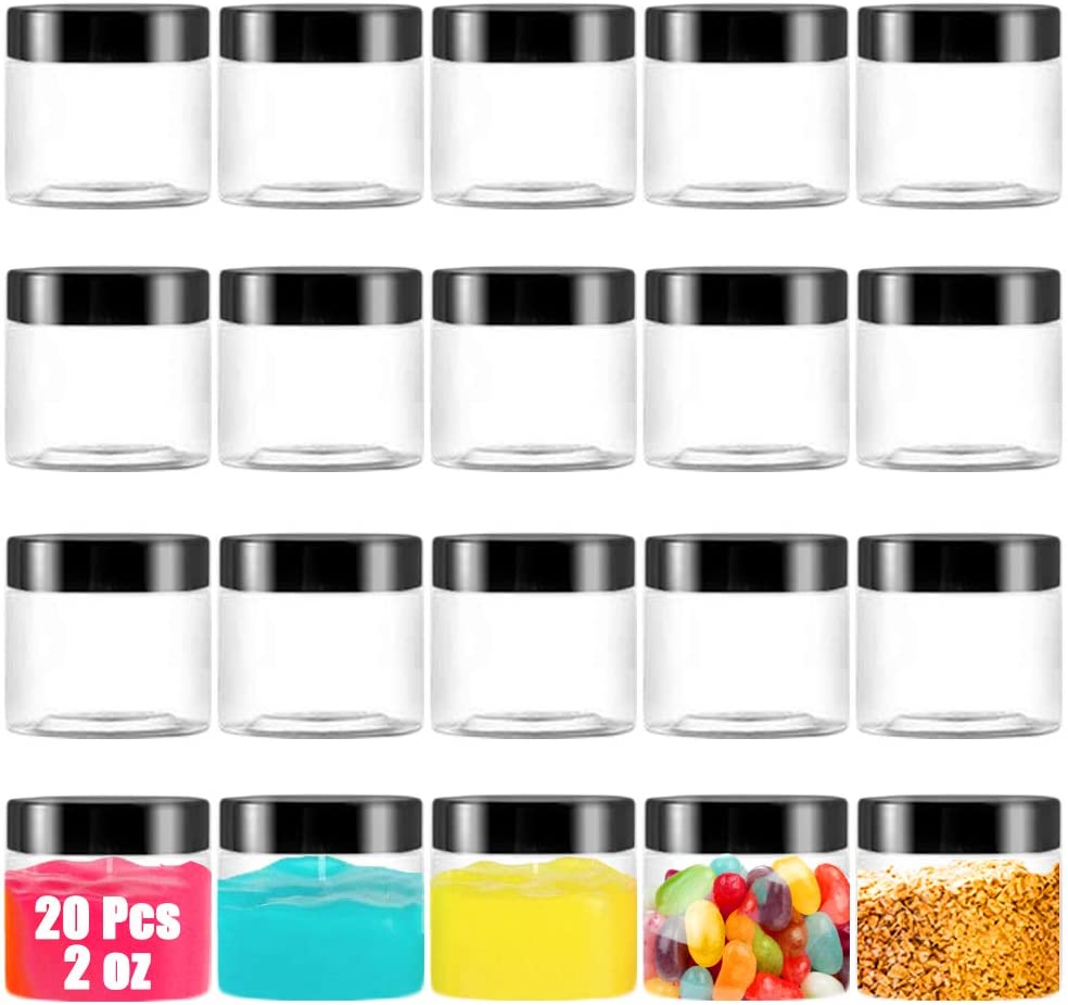 20 Pack 2 oz Clear Plastic Round Slime Containers,Empty Plastic Storage ...