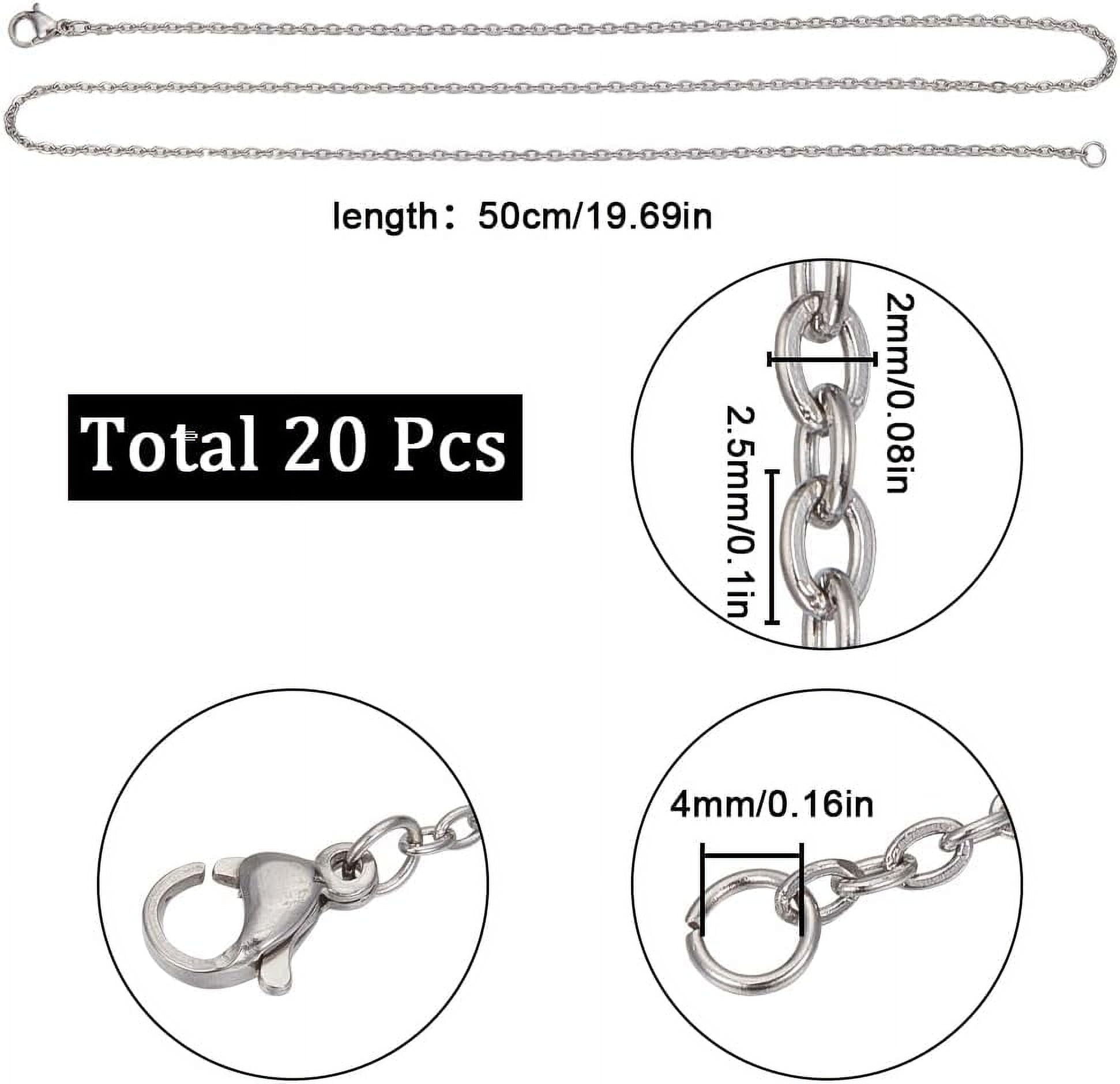 20 Pack 20 Inch/ 0.5m 2mm Stainless Steel Necklace Chains Bulk Silver ...