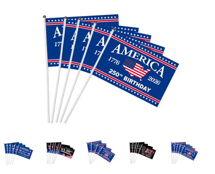 20 Pack 250th Anniversary USA Flag Handheld - Small American Stick ...