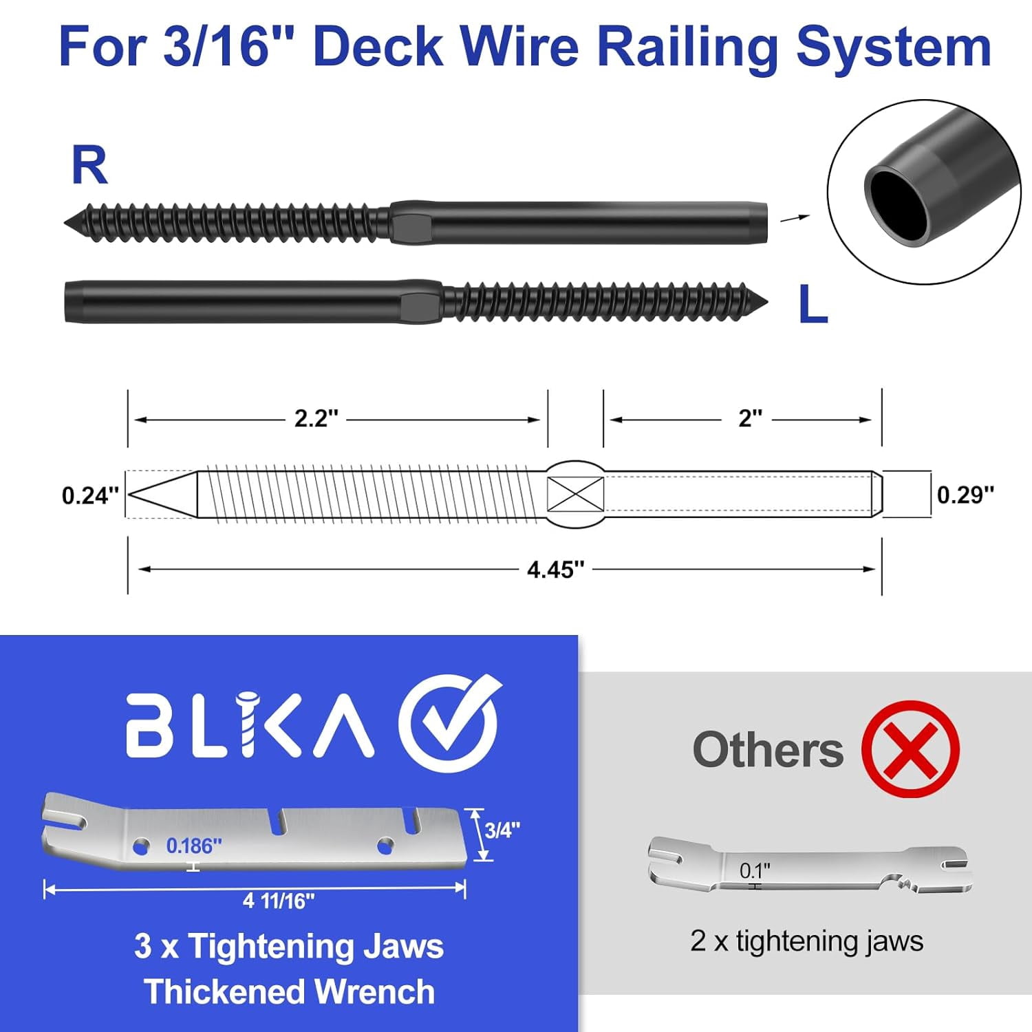 20 Pack 3/16" Black Right&Left Handed Thread Swage Lag Screws for Wood ...