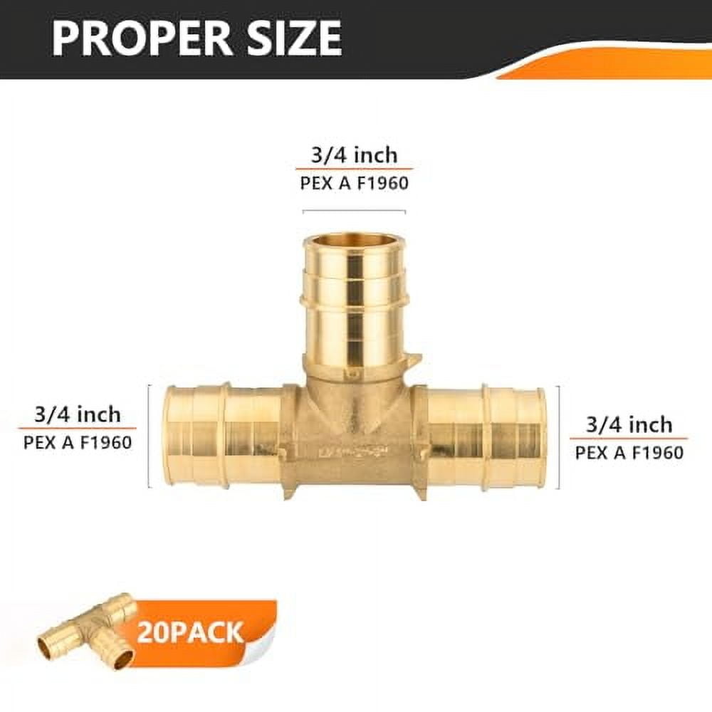 20-Pack 3/4 Inch Brass Pex A Expansion Fitting Tee, 3/4"x3/4"x3/4", ASTM F1960 - Walmart.com