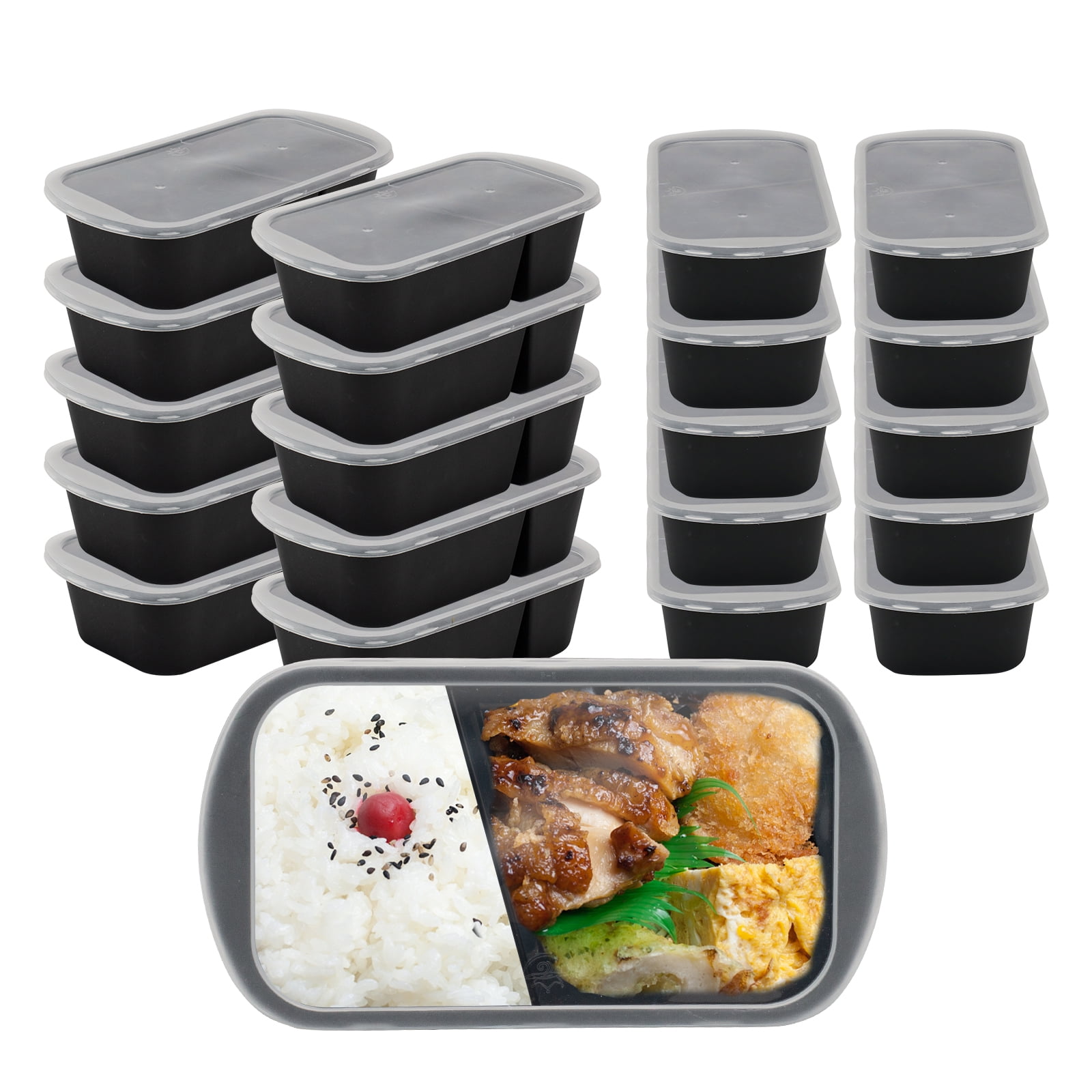 20 Pack 32oz Meal Prep Containers 2 Compartment - Lightweight, Durable Plastic Food Storage ...