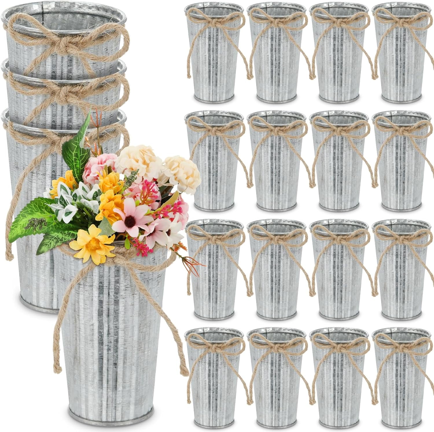 20 Pack 4.3 Inch Galvanized Metal Flower Vases Bulk Small Floral Flower ...