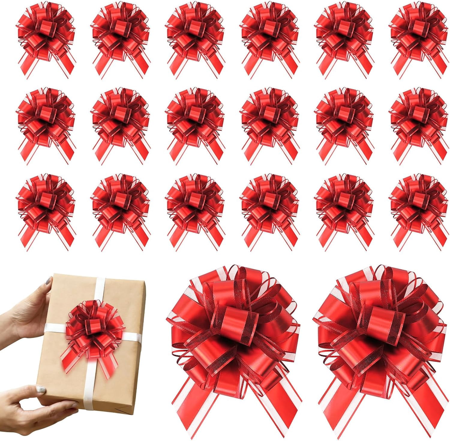 20 Pack 4.33 Inch Pull Bows Organza for Gift Wrapping Party Red ...