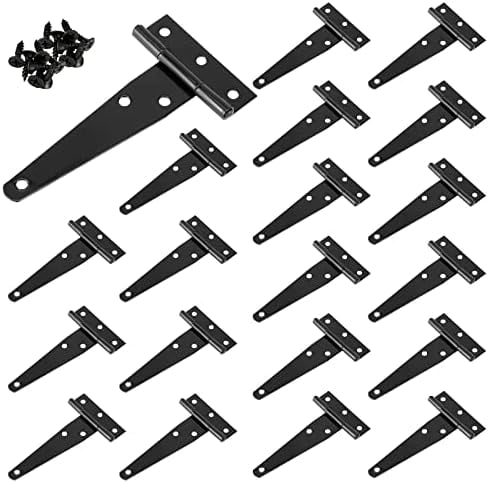 20 Pack 4 Inch Black T-Strap Hinge Bulk, Heavy Duty Iron Barn Door ...