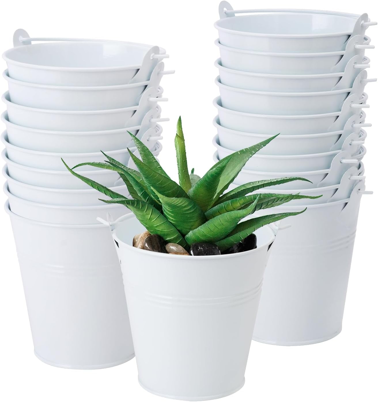 20 Pack 4 Inch White Mini Metal Bucket, Elegant Galvanized Buckets with ...