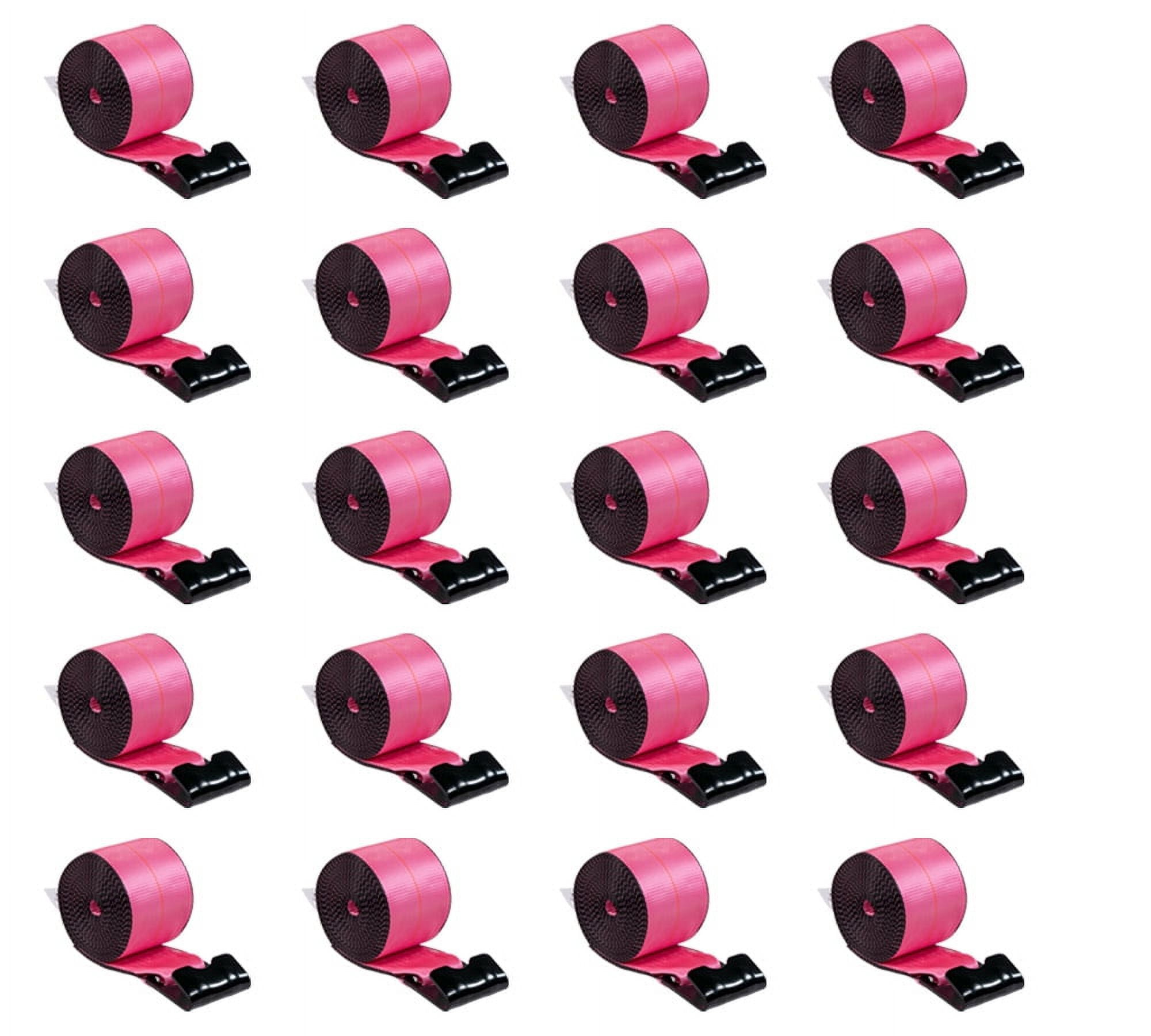 20 Pack Pack 4"x30' Pink Winch Straps with Flat Hooks - 5400 lbs WLL ...