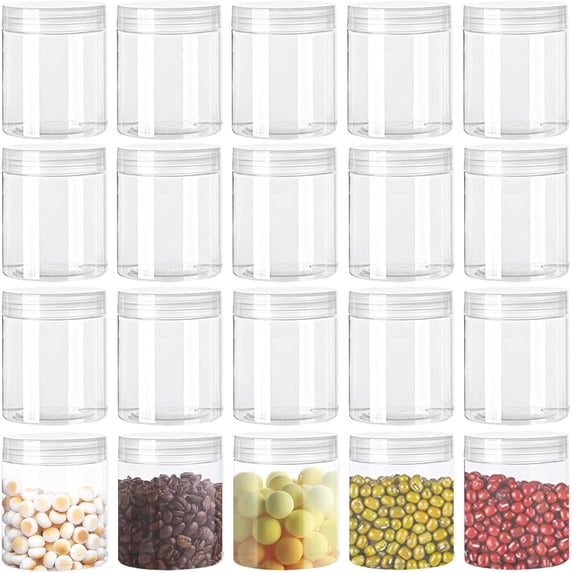20 Pack 4oz Clear Plastic Jars with Lids,125ml Wide-Mouth Refillable ...