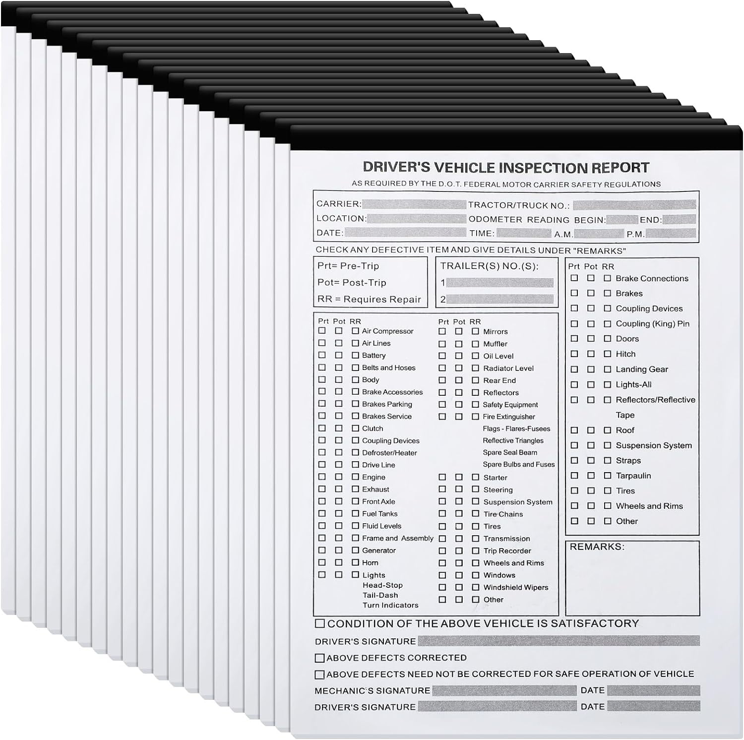 20 Pack 5.5" x 8.5" Detailed Driver's Vehicle Inspection Report Book ...